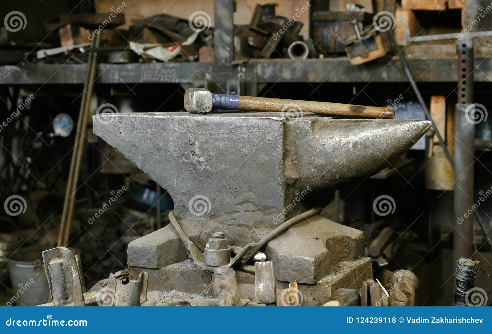 Hammer on Anvil in the Blacksmith`s Shop. Stock Photo - Image of forge ...