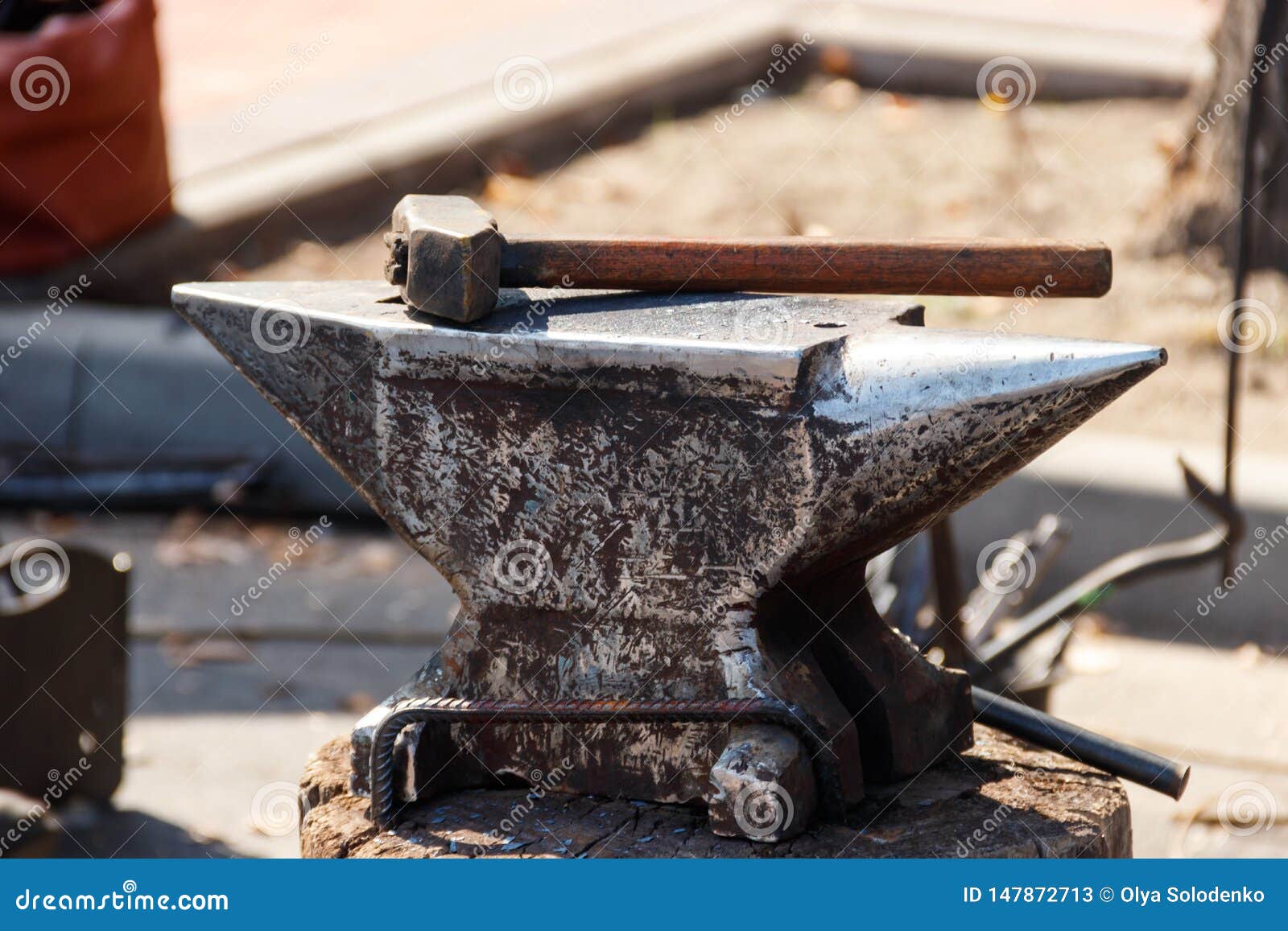 Hammer on anvil in forge stock image. Image of instrument - 147872713