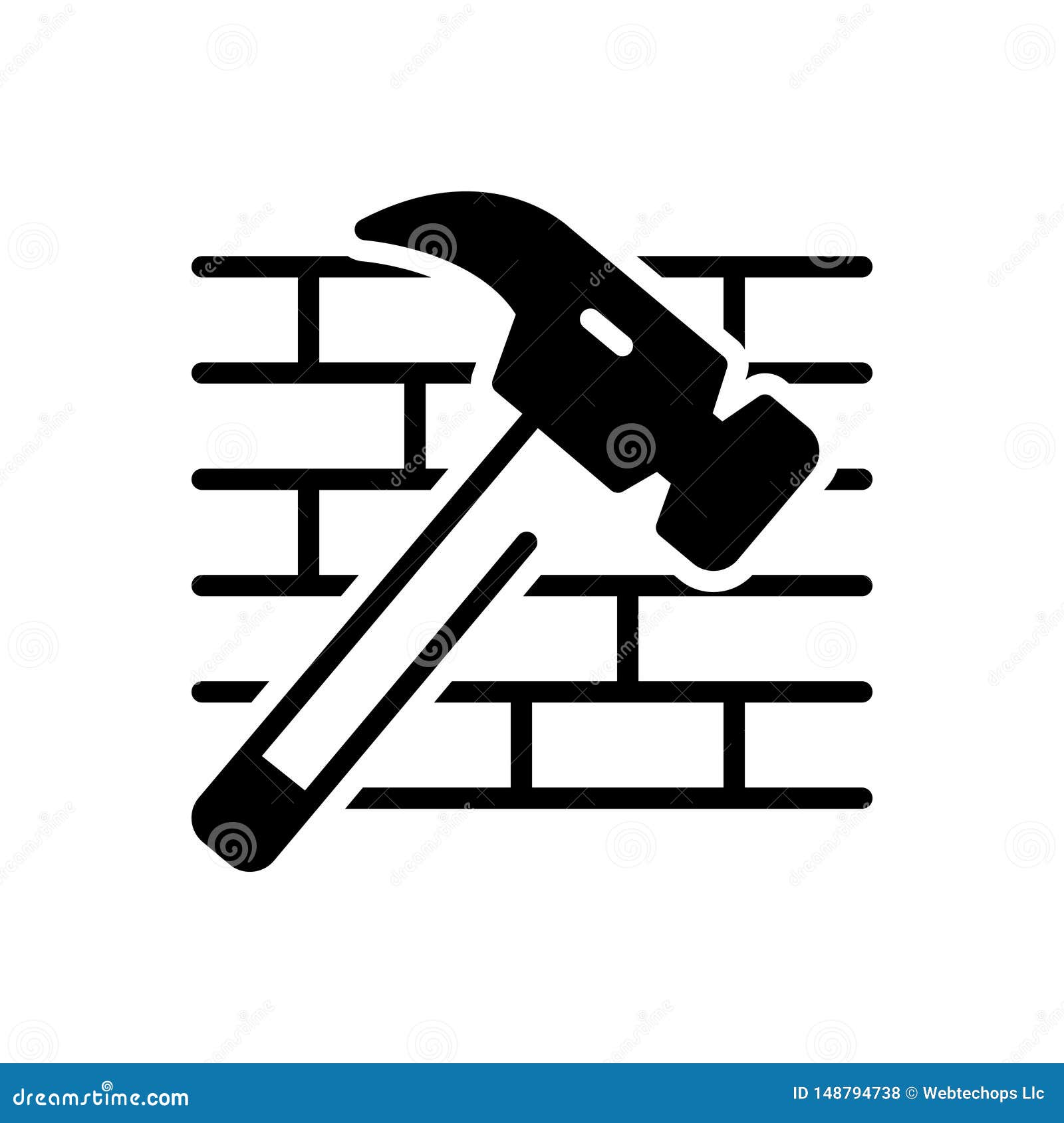 Black Solid Icon for Hammer and Bricks, Shattered and Destroyed Stock ...