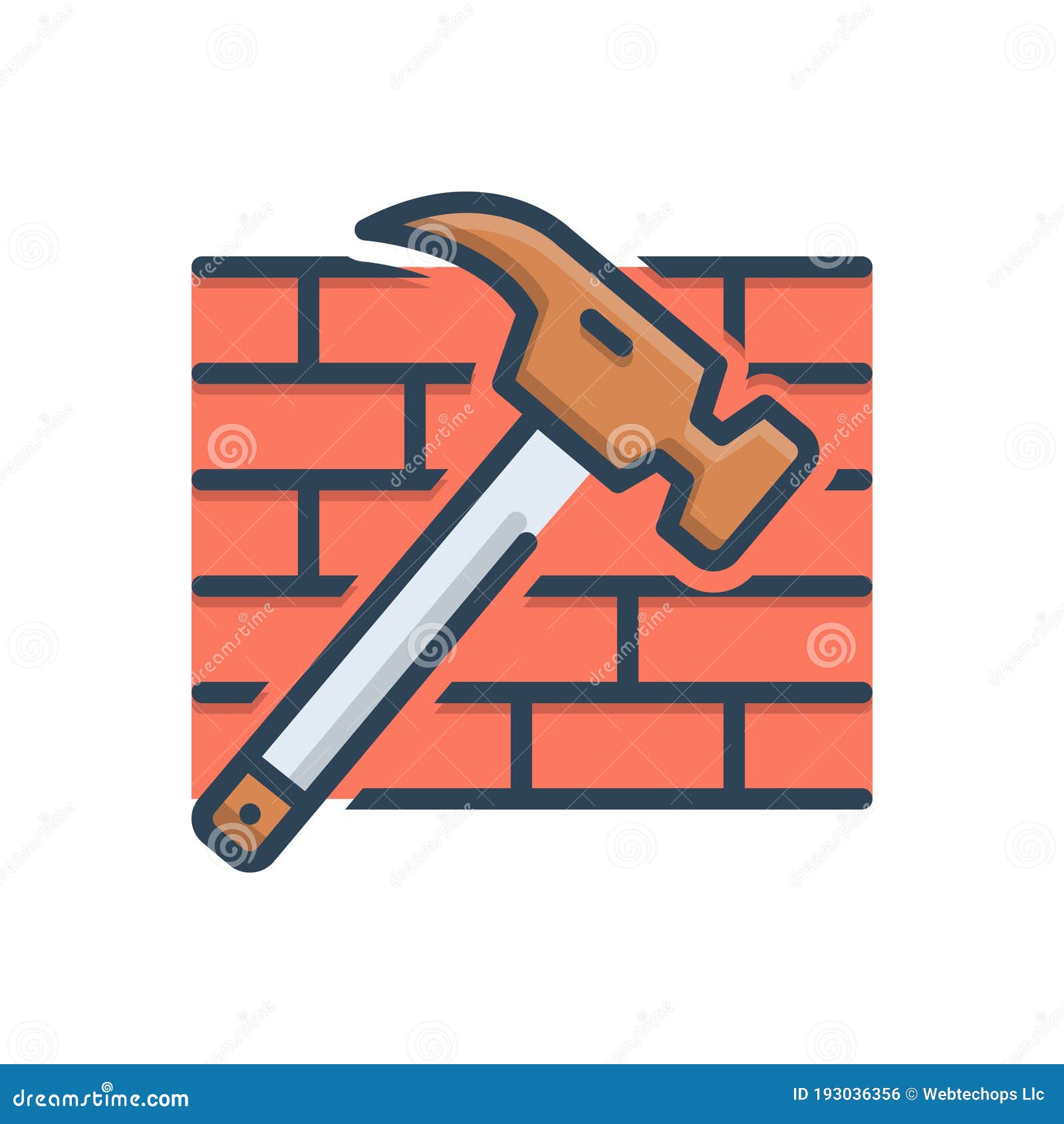 Color Illustration Icon for Hammer and Bricks, Shattered and Destroyed ...