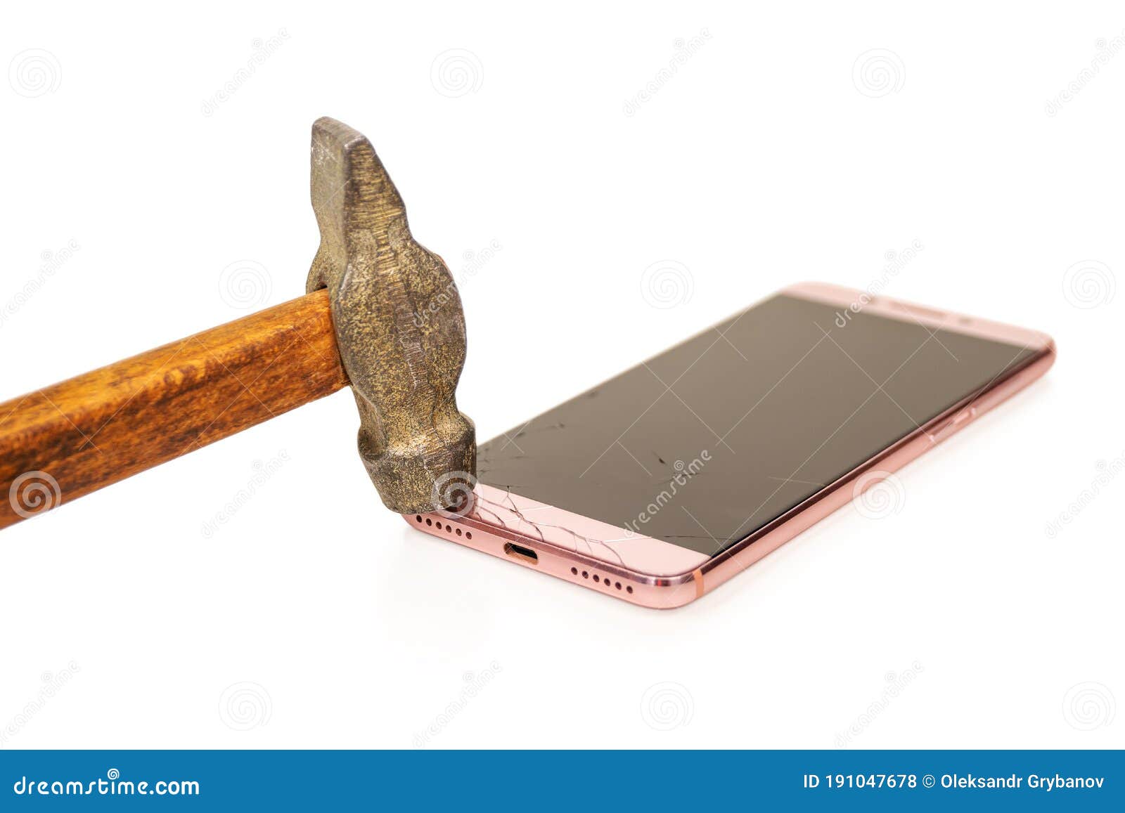 Hammer and broken phone stock photo. Image of damaged - 191047678