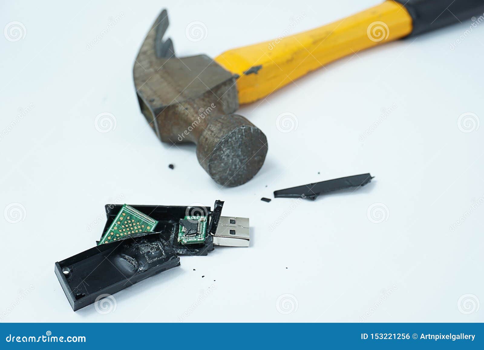 Hammer Broken USB Pieces Isolated on White Background Stock Photo ...