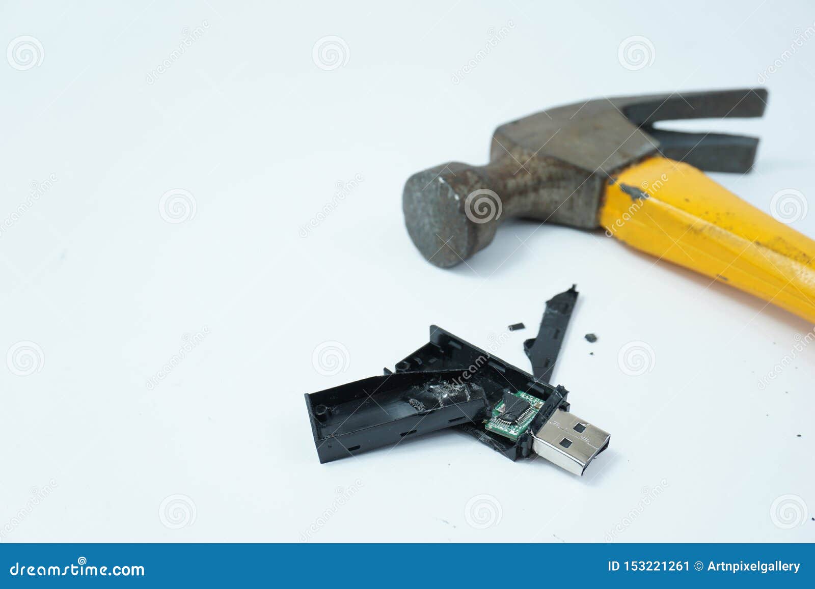 Hammer Broken USB Pieces Isolated on White Background Stock Image ...