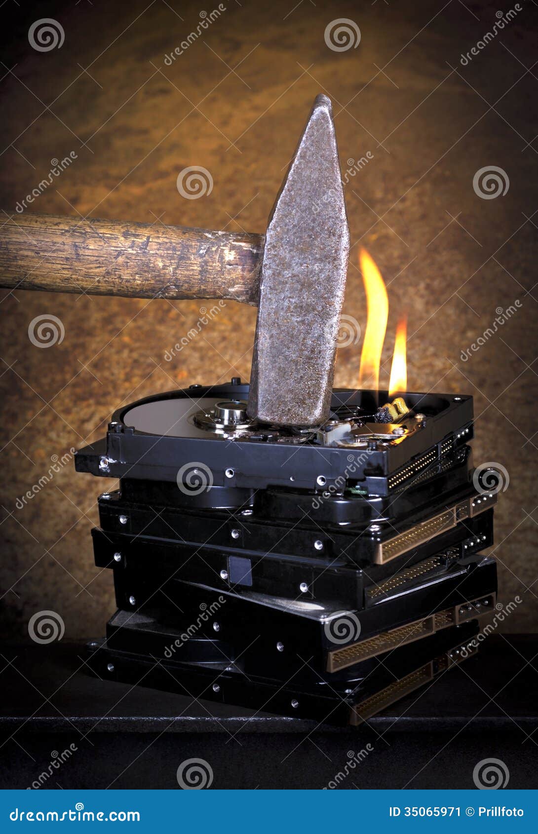 Hammer and Burning Hard Disks Stock Image - Image of ideas, electrical ...