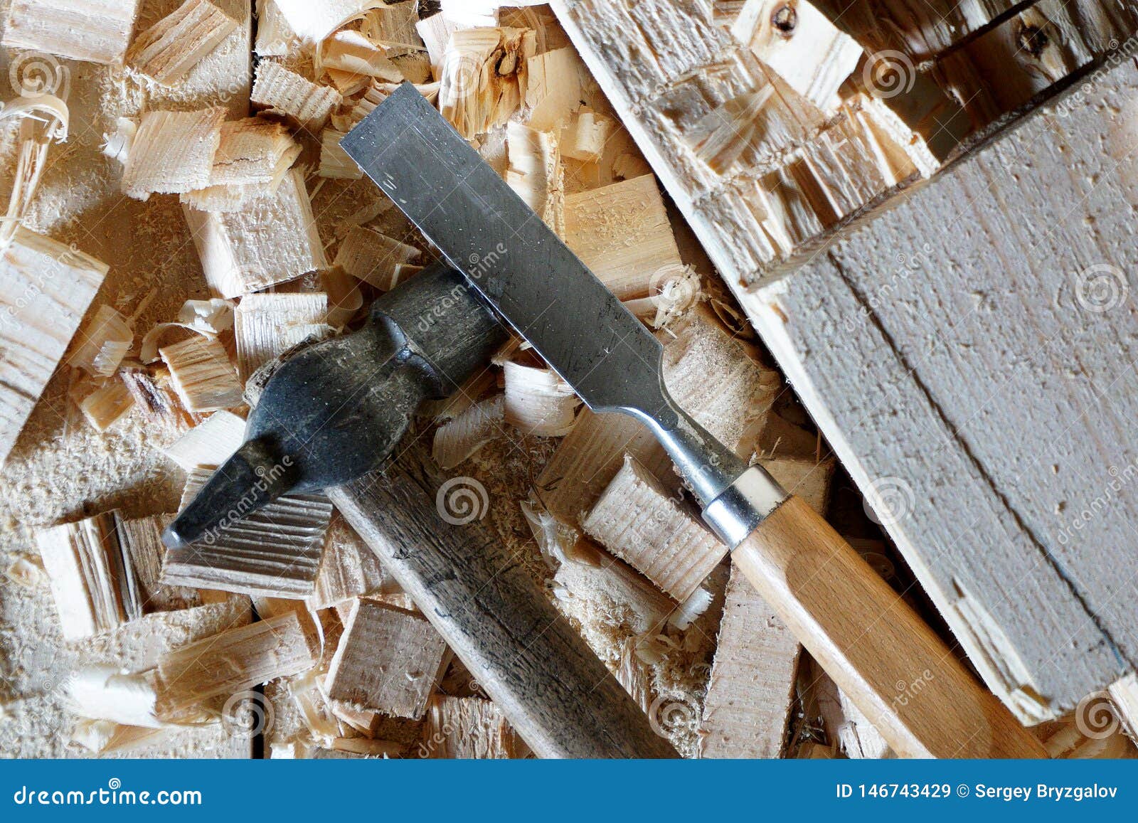 Hammer and Chisel Lie on the Boards Stock Image - Image of handicraft ...