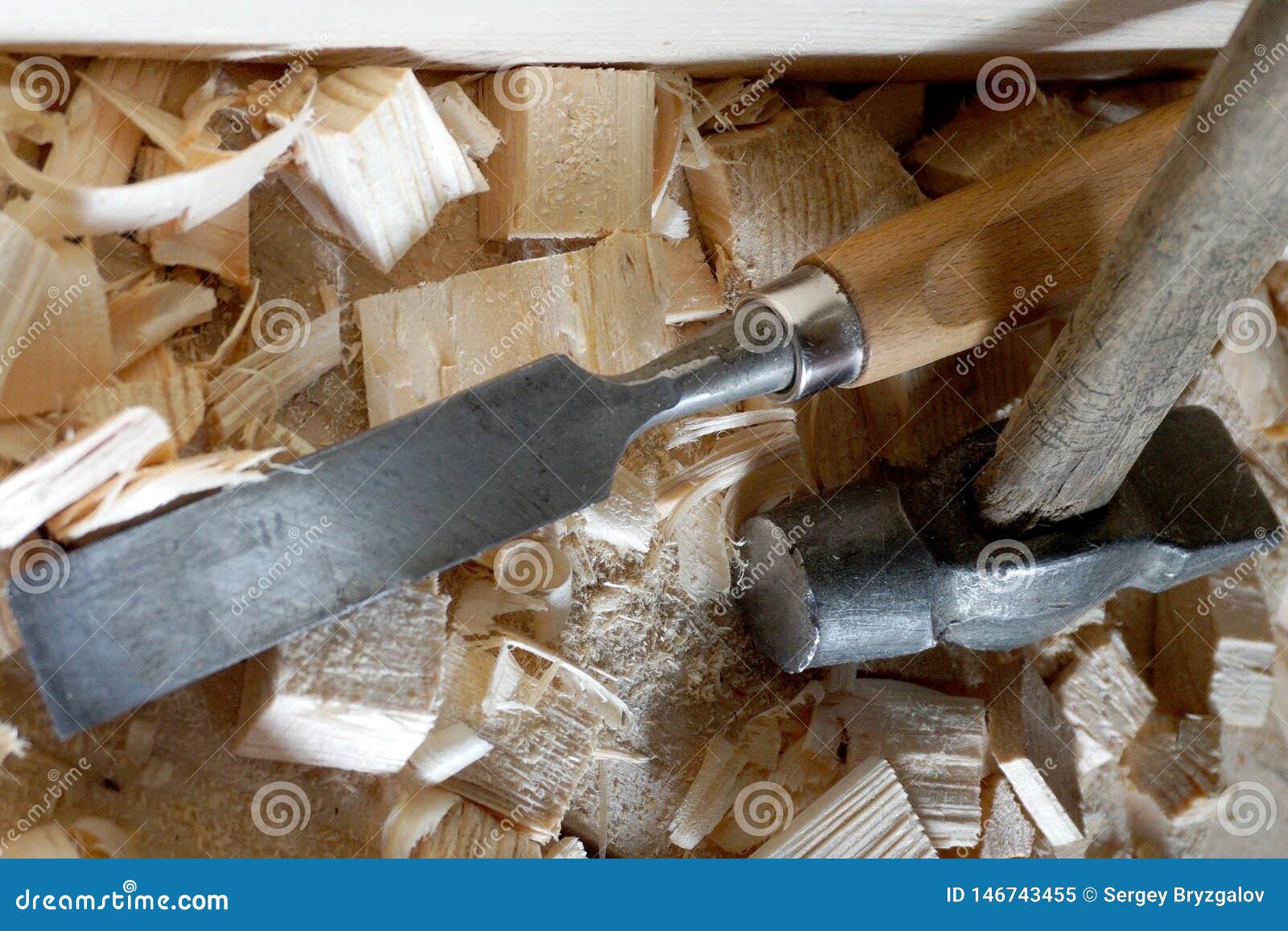 Hammer and Chisel Lie on the Boards Stock Image - Image of construction ...