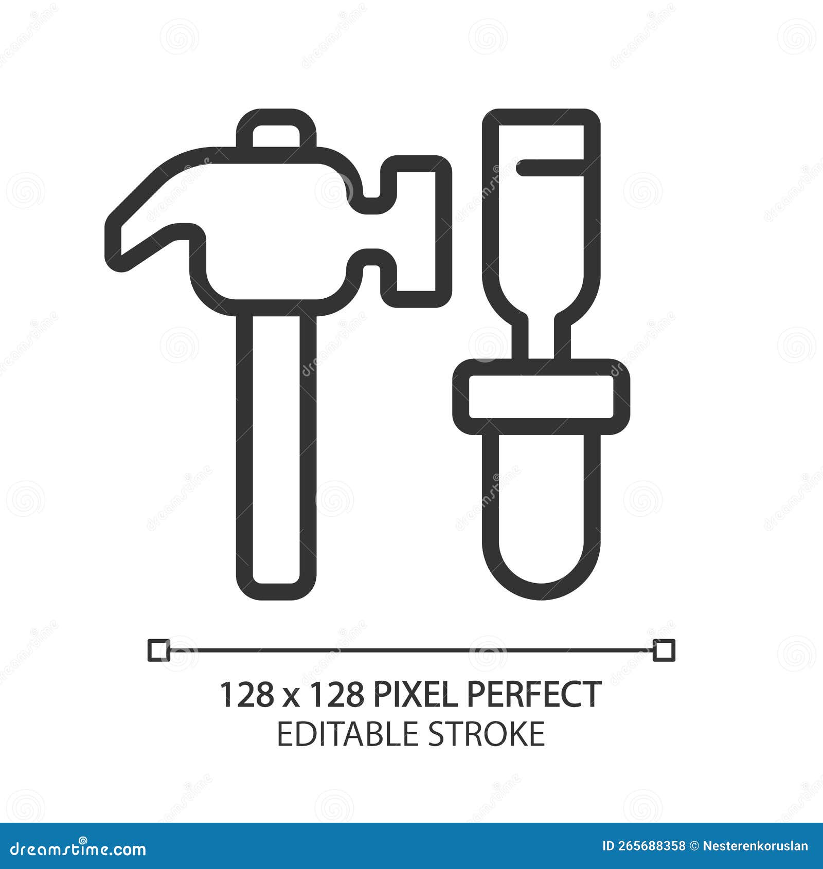 Hammer and Chisel Pixel Perfect Linear Icon Stock Vector - Illustration ...