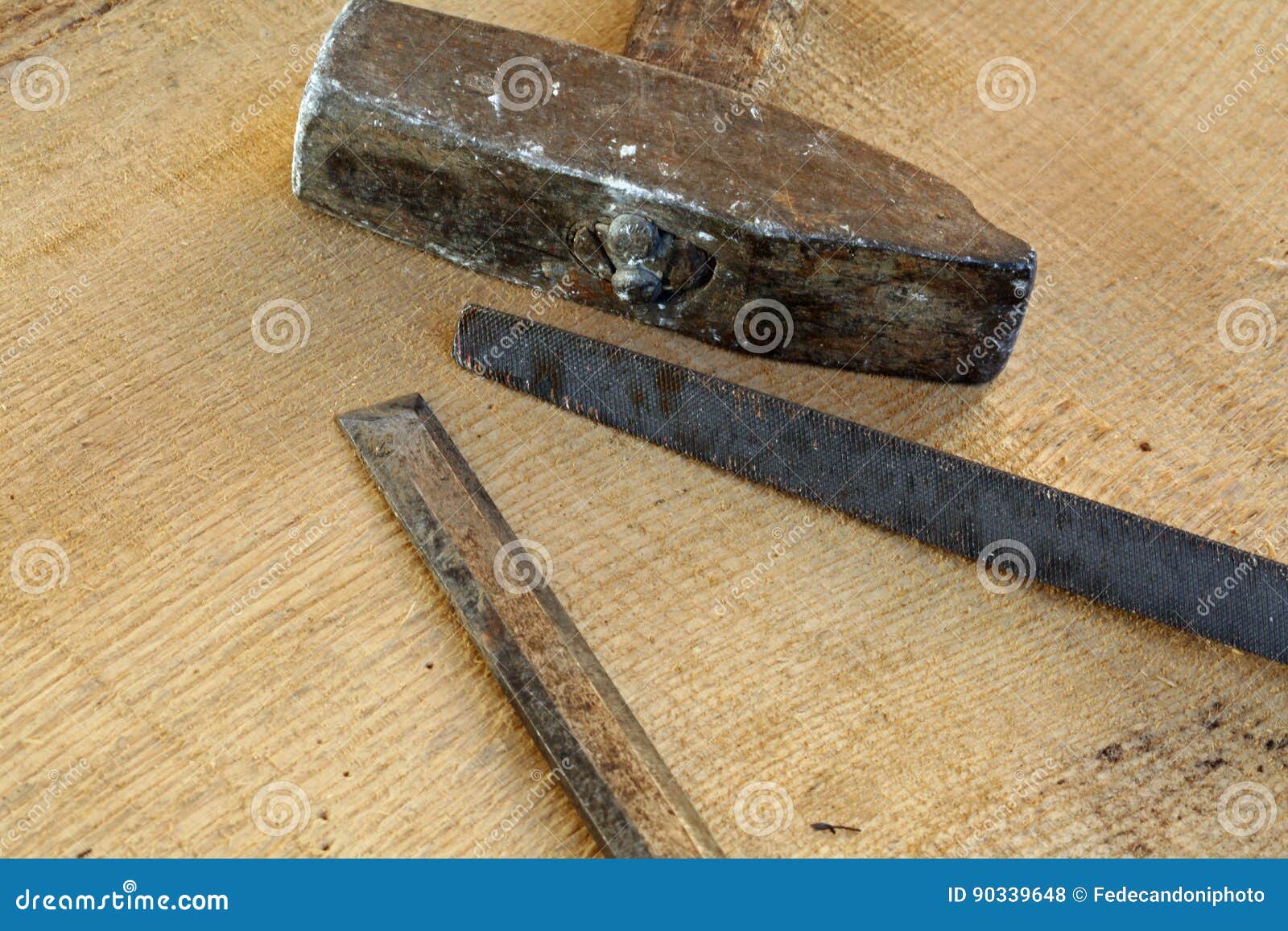 Hammer and Chisel on Rough Wooden Background Stock Photo - Image of ...