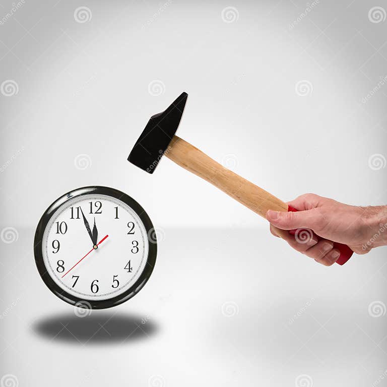 Hammer and clock stock image. Image of hard, time, control - 14790197