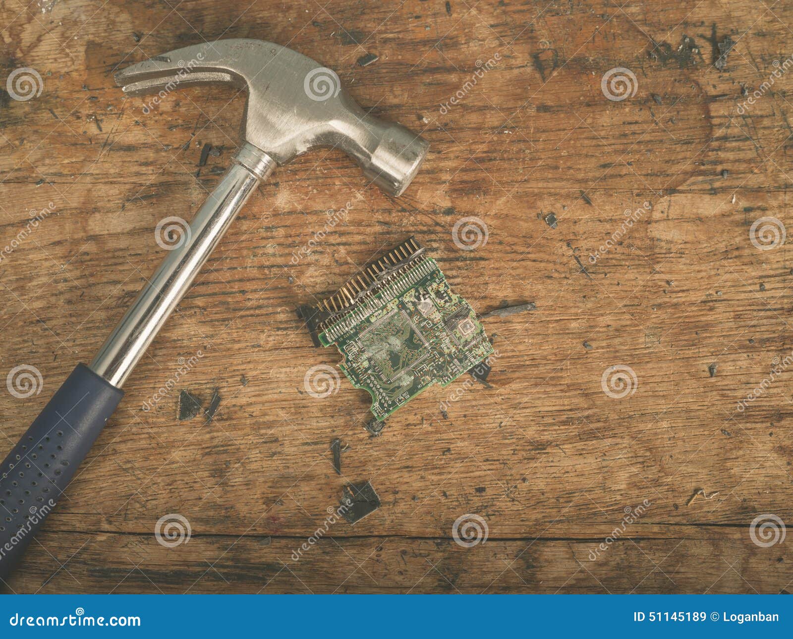 Hammer and computer chip stock image. Image of repair - 51145189