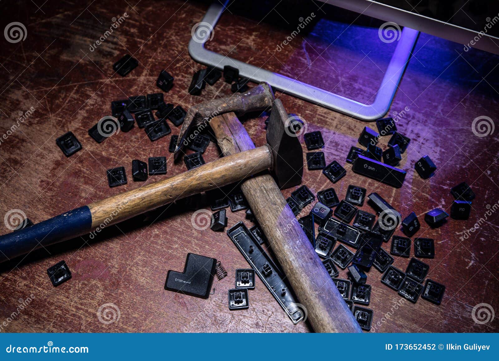Hammer on Computer Keyboard with Damaged Keys Stock Photo - Image of ...