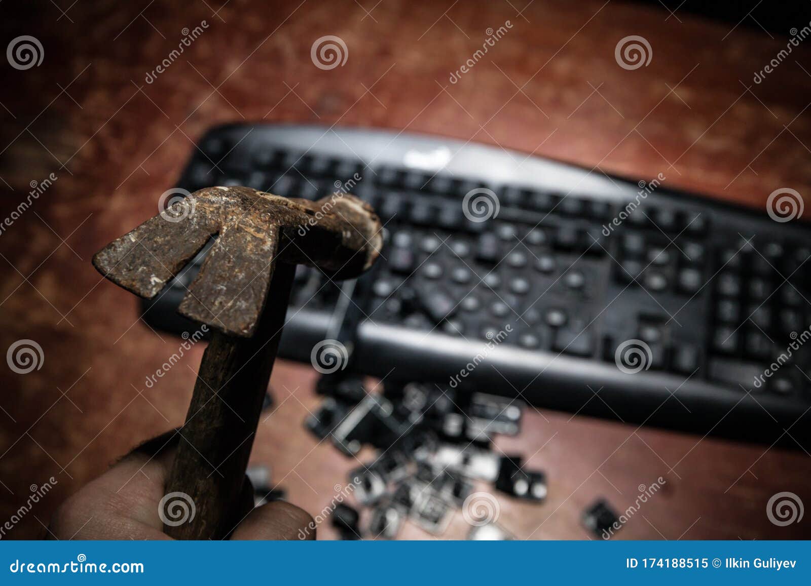 Hammer on Computer Keyboard with Damaged Keys Stock Image - Image of ...