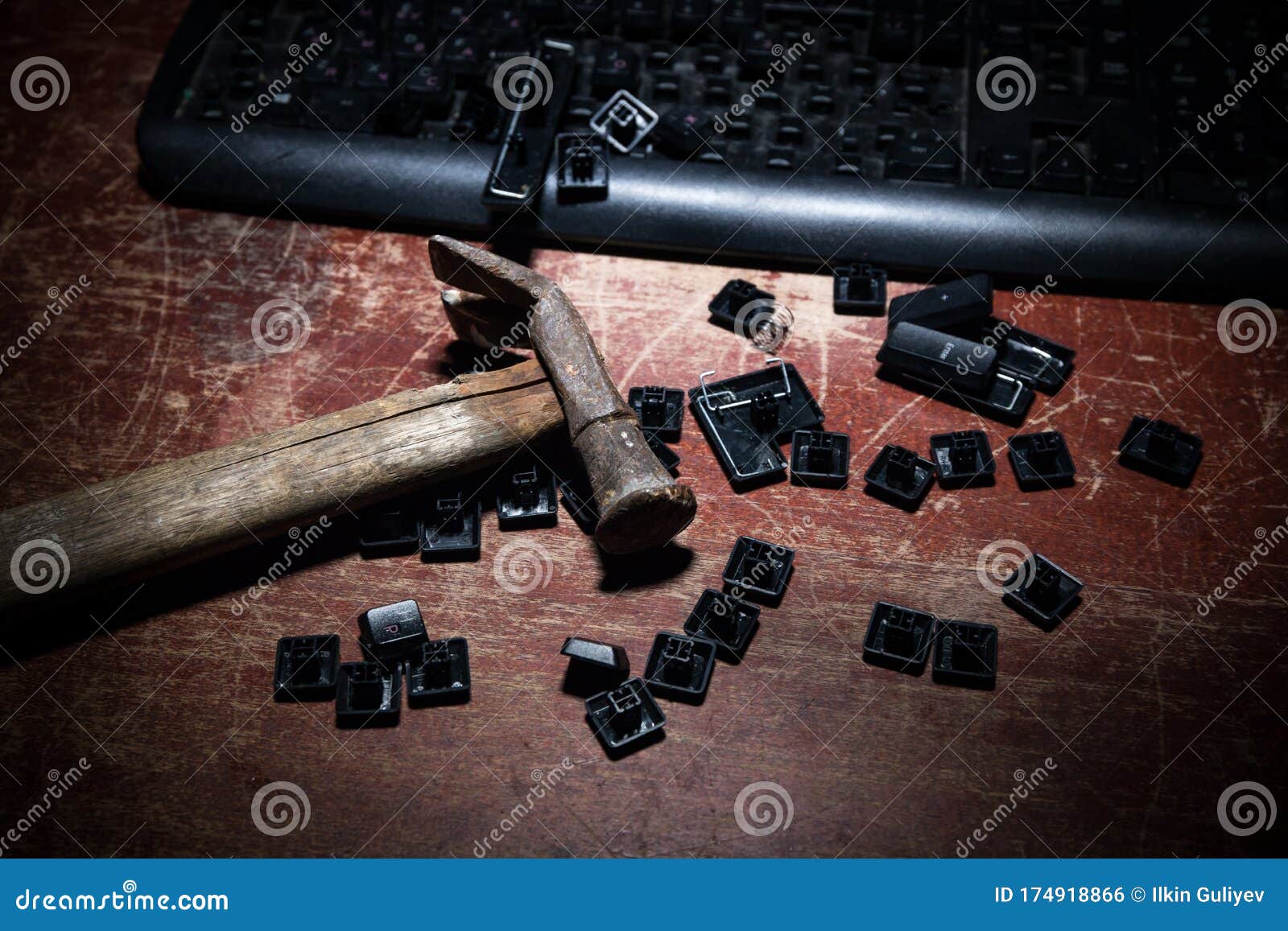 Hammer on Computer Keyboard with Damaged Keys Stock Photo - Image of ...