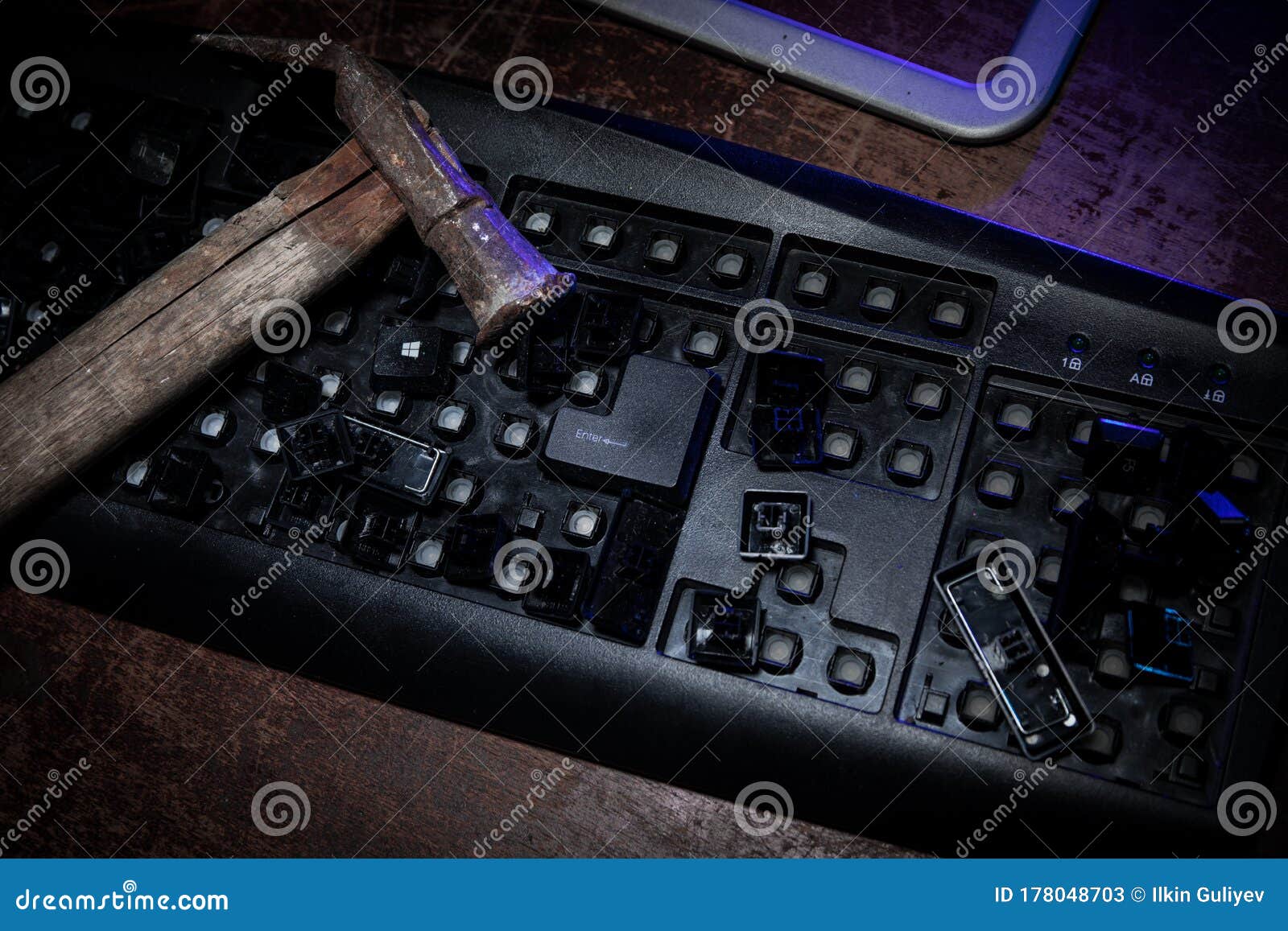 Hammer on Computer Keyboard with Damaged Keys Stock Image - Image of ...