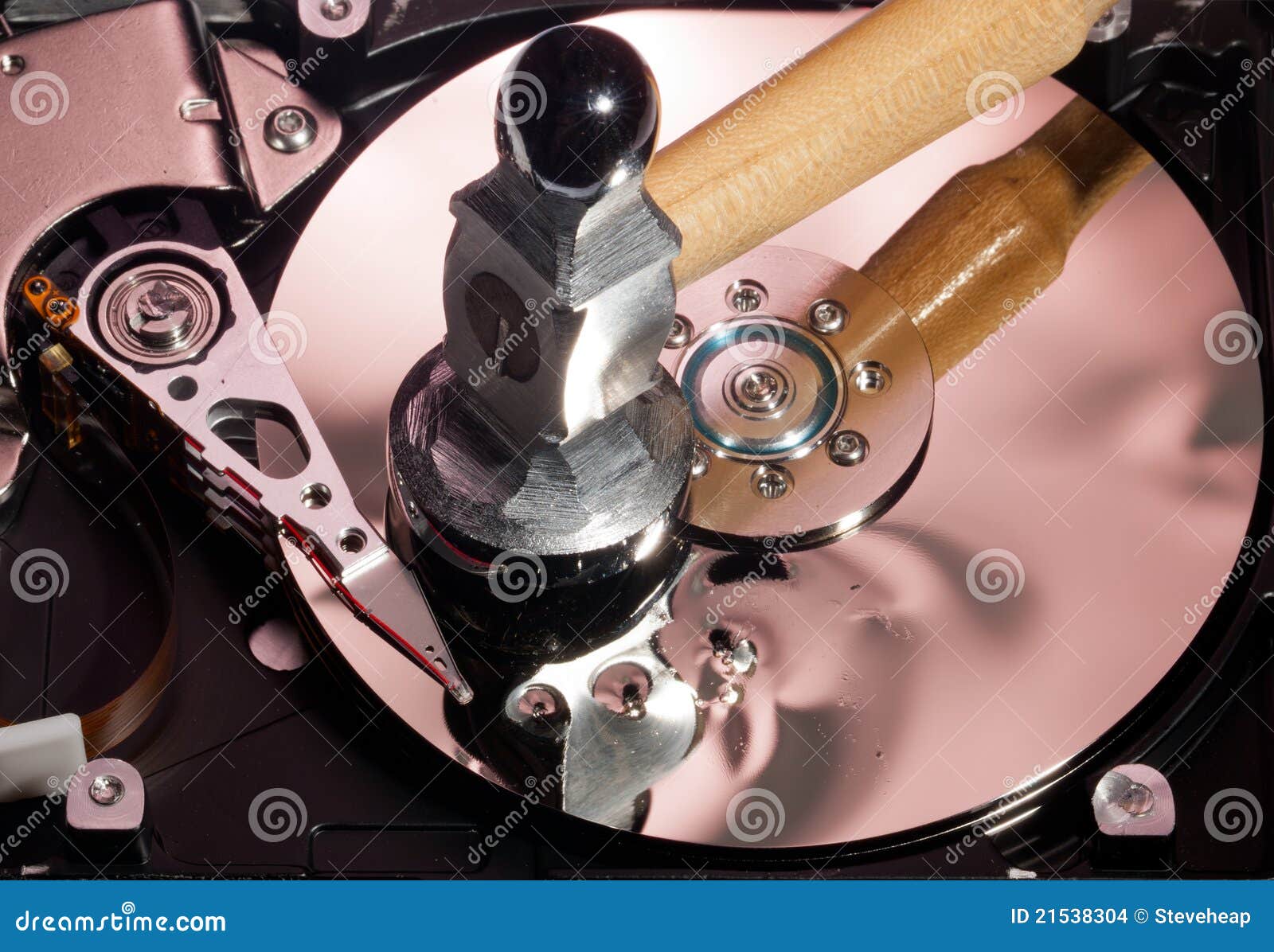 Hammer on Damaged Hard Drive Stock Photo - Image of detail, device ...