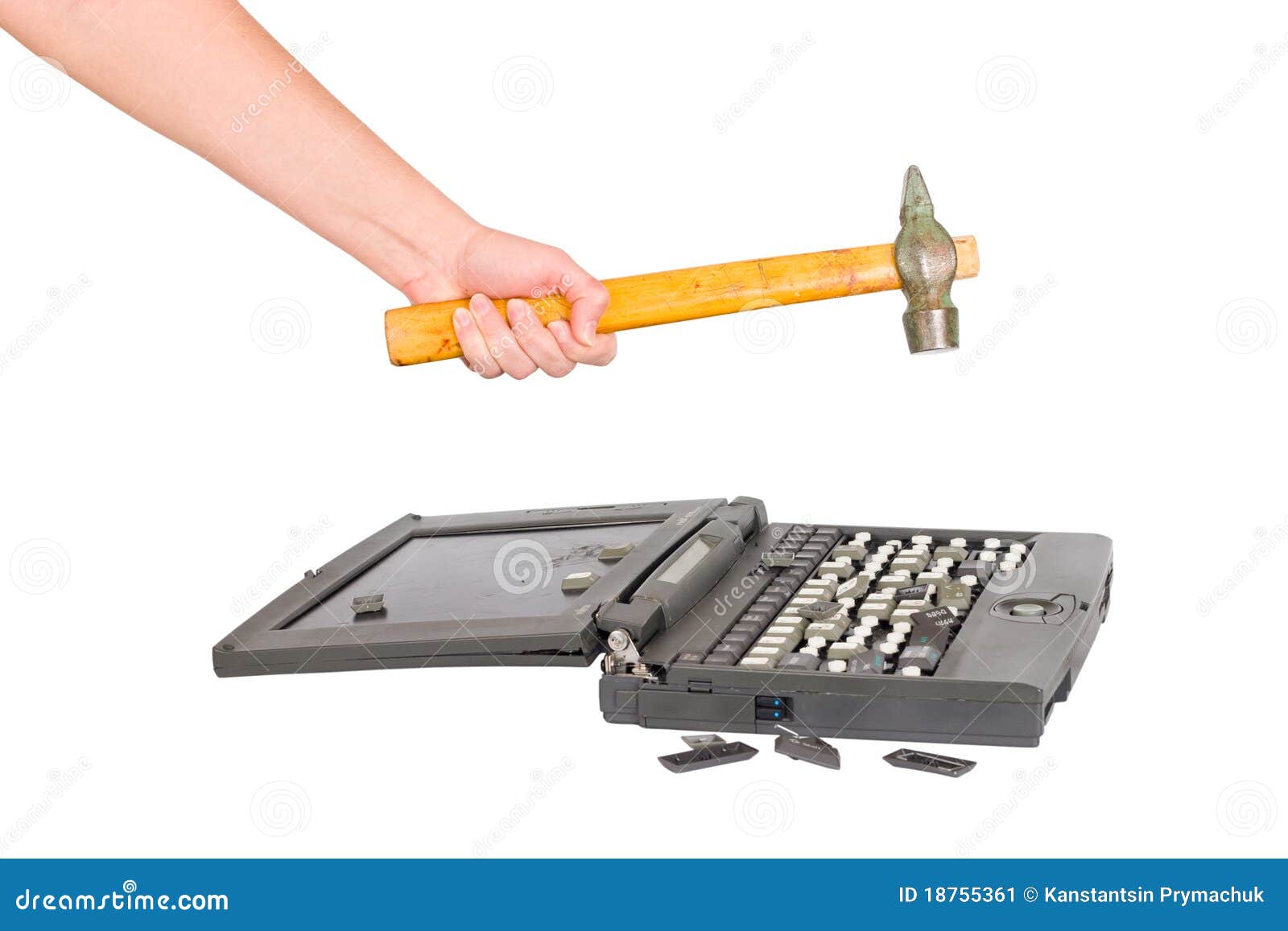 Hammer destroys laptop stock image. Image of injured - 18755361