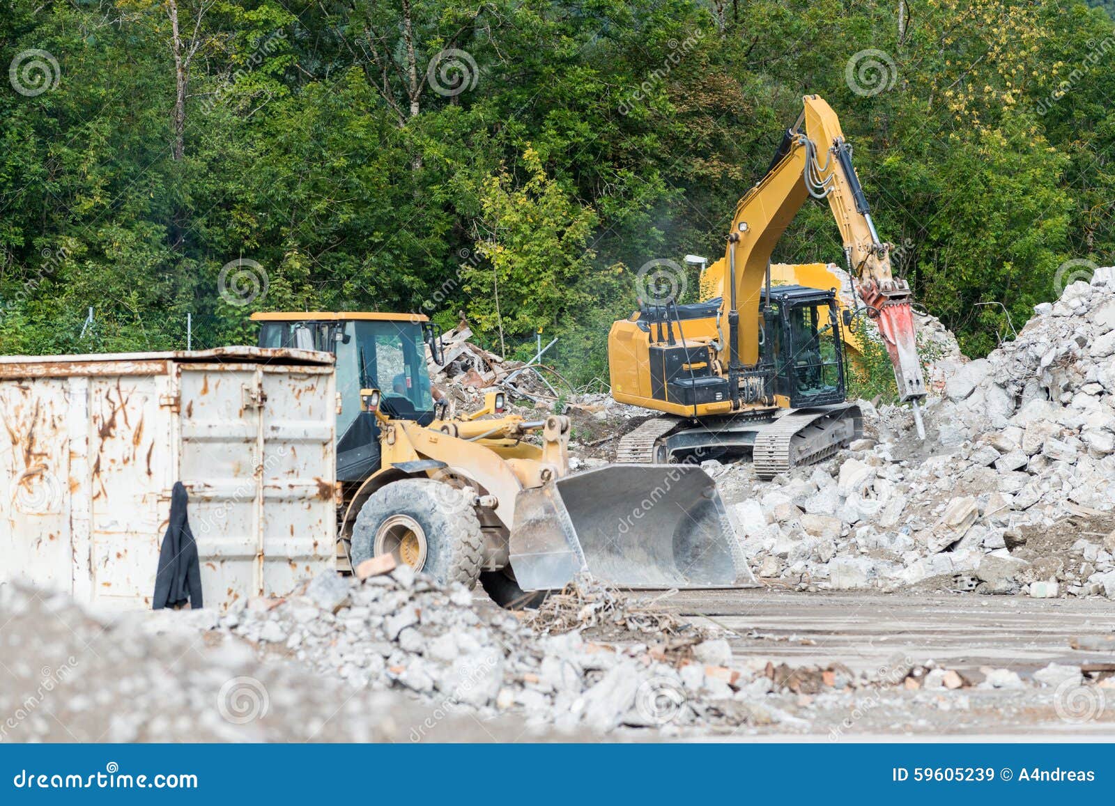 Hammer Digger and Bulldozer Stock Image - Image of contractor, destroy ...