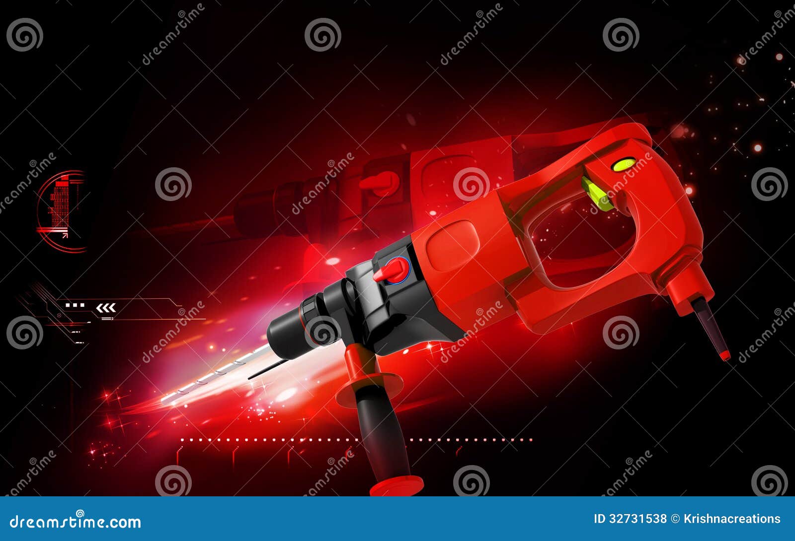 Hammer Drill Line Icons Collection. Power, Precision, Impact, Force ...