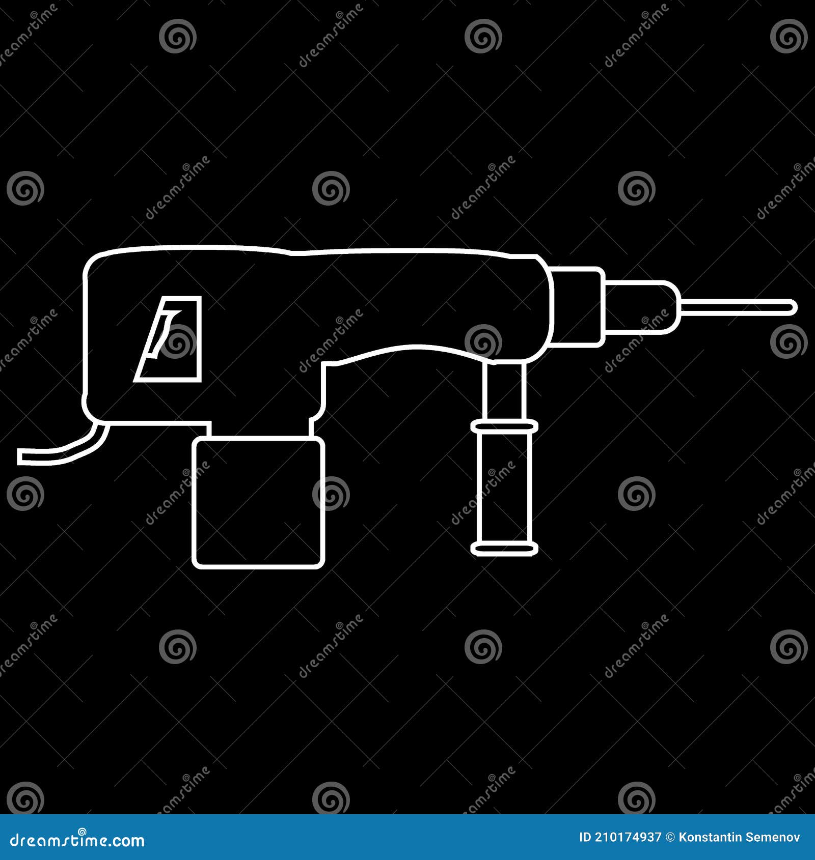 Hammer drill icon on black stock vector. Illustration of power - 210174937
