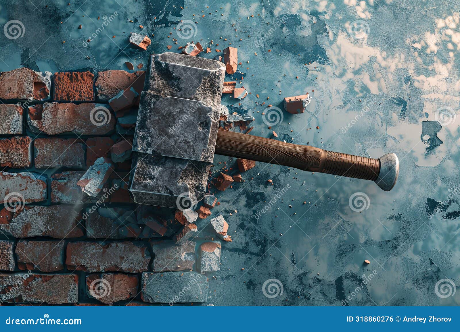 Hammer Smashing Brick Wall stock illustration. Illustration of masonry ...