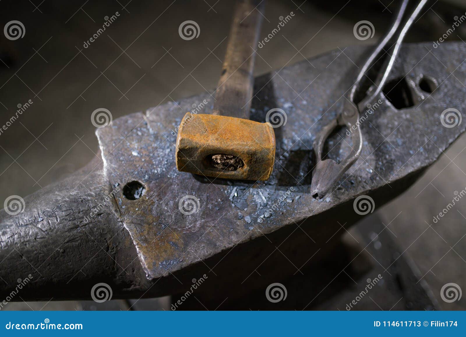 Hammer and Forceps Lie on the Anvil Stock Image - Image of handle ...