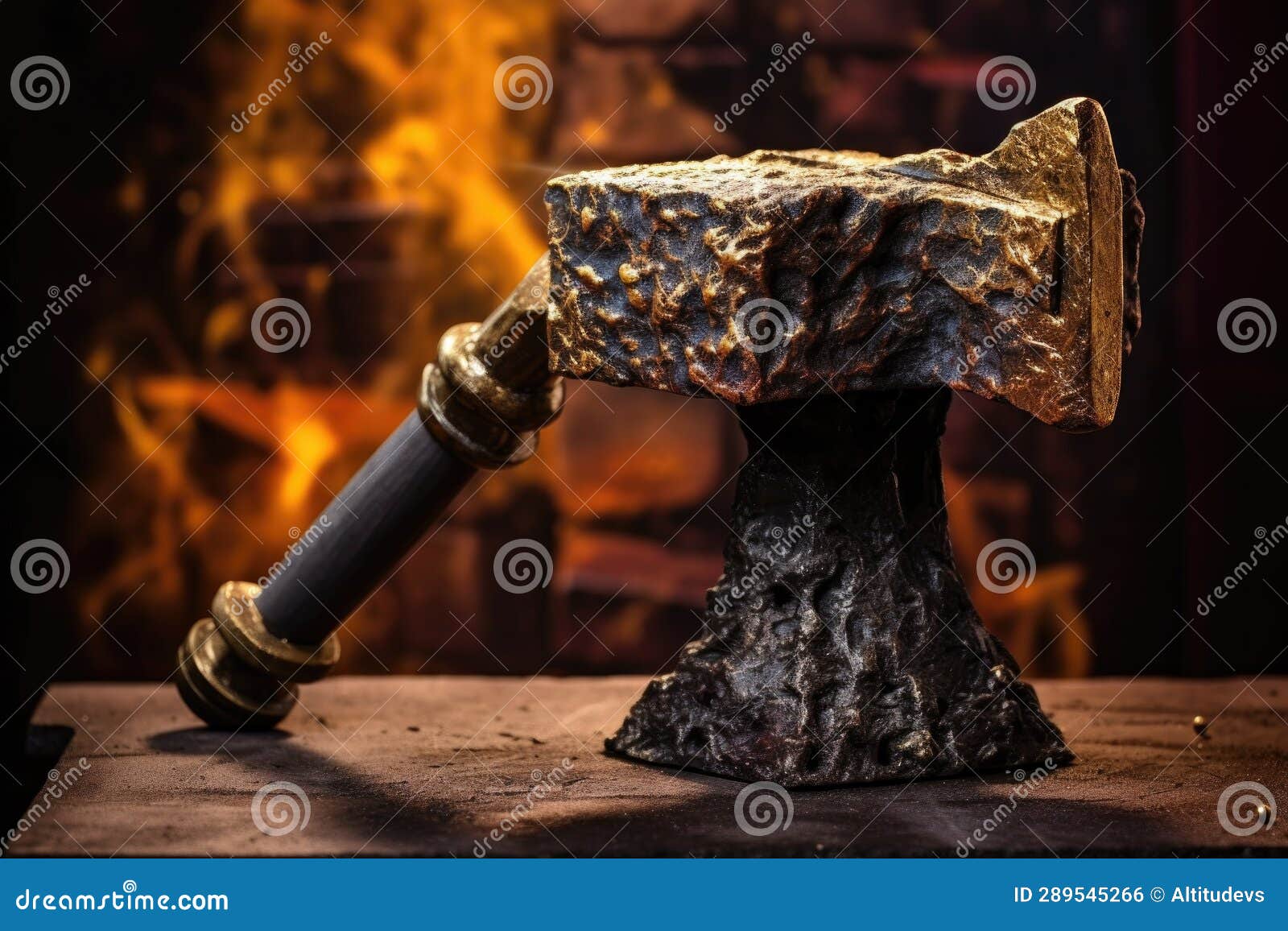 Hammer and Gold Foil on a Blacksmiths Anvil Stock Illustration ...