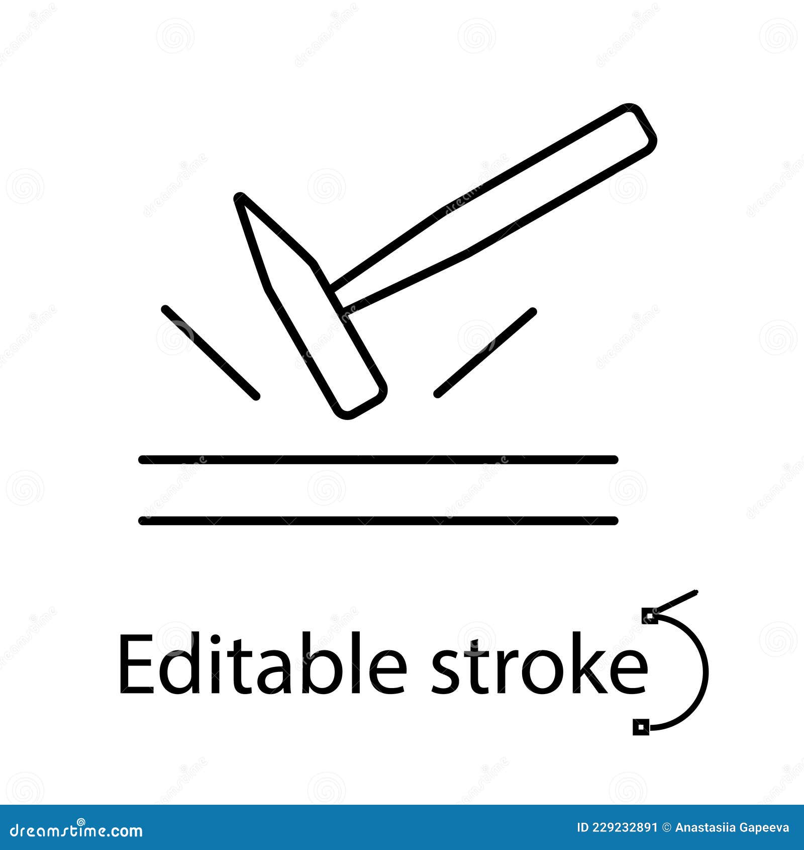 Hammer Hits Surface. Strong and Shockproof, Material Outline Icon ...