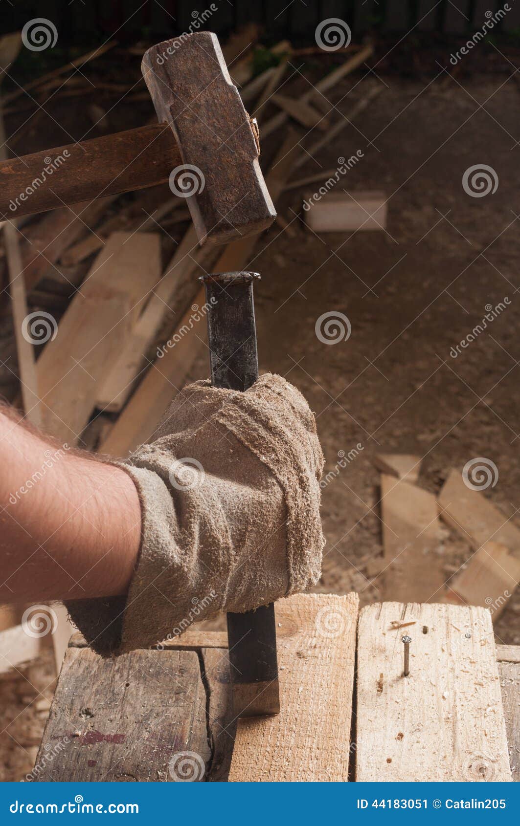 Hammer hitting a chisel stock image. Image of work, white - 44183051