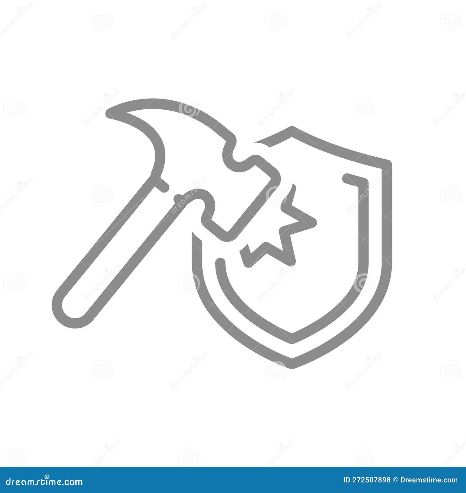 Hammer Hitting Shield Line Vector Icon Stock Vector - Illustration of ...