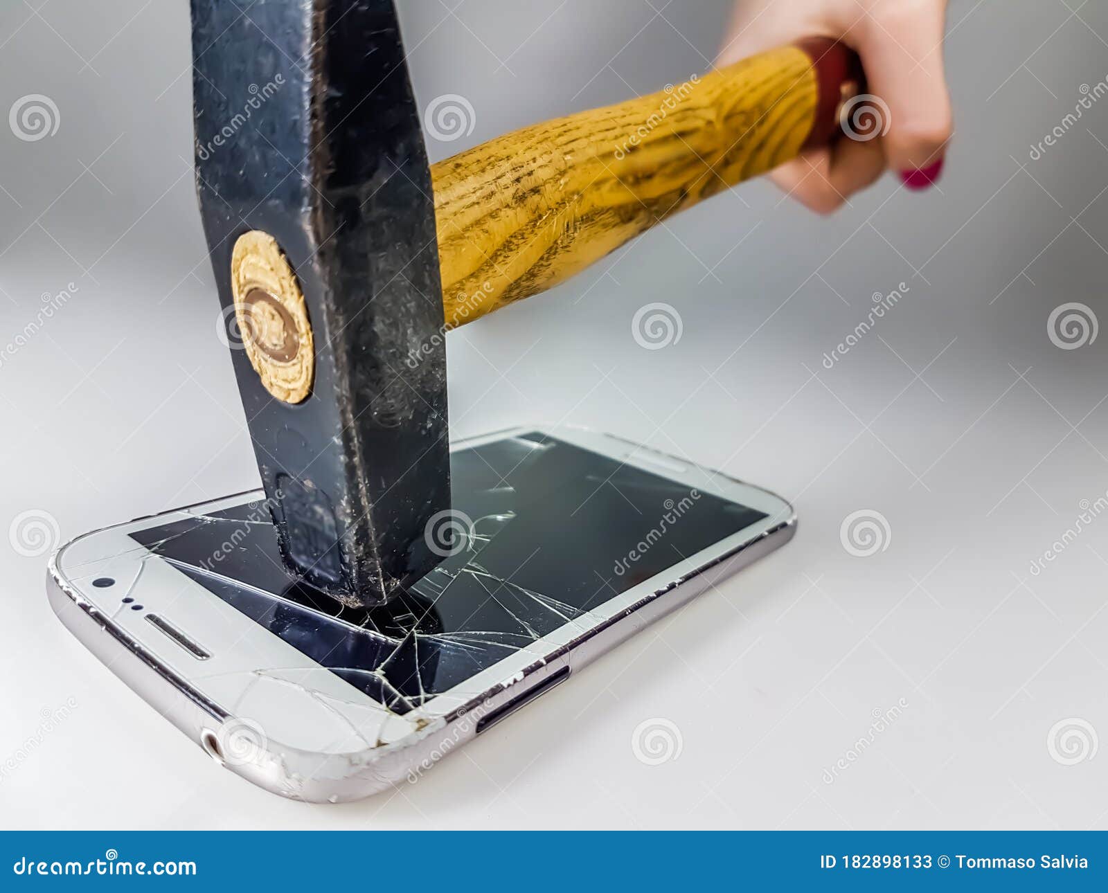A Hammer Hitting a Smartphone. Stock Image - Image of hammered, black ...