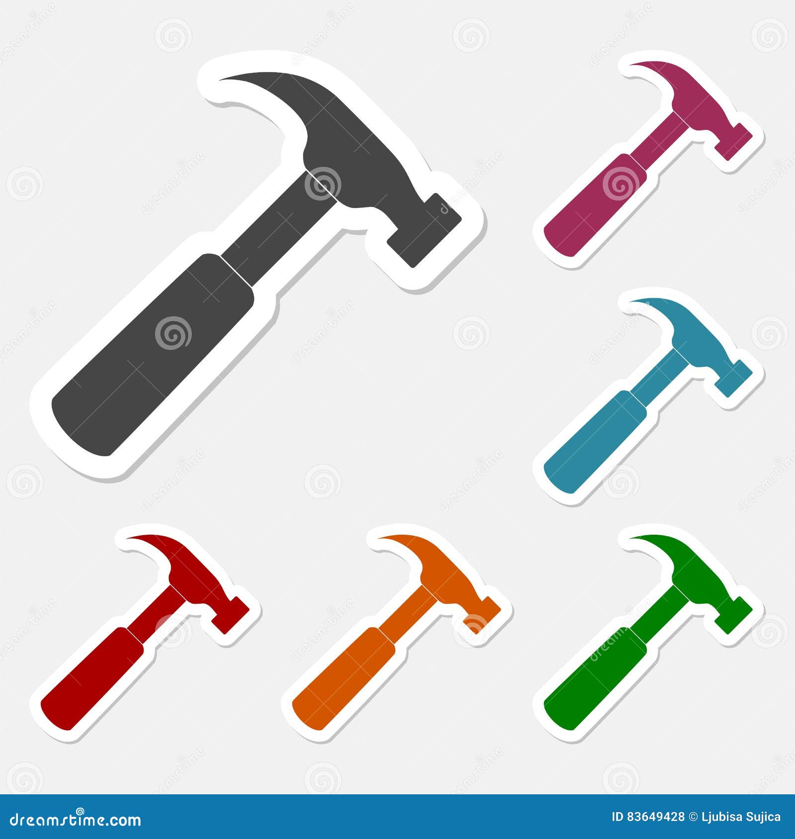 Hammer icon sticker set stock vector. Illustration of gray - 83649428