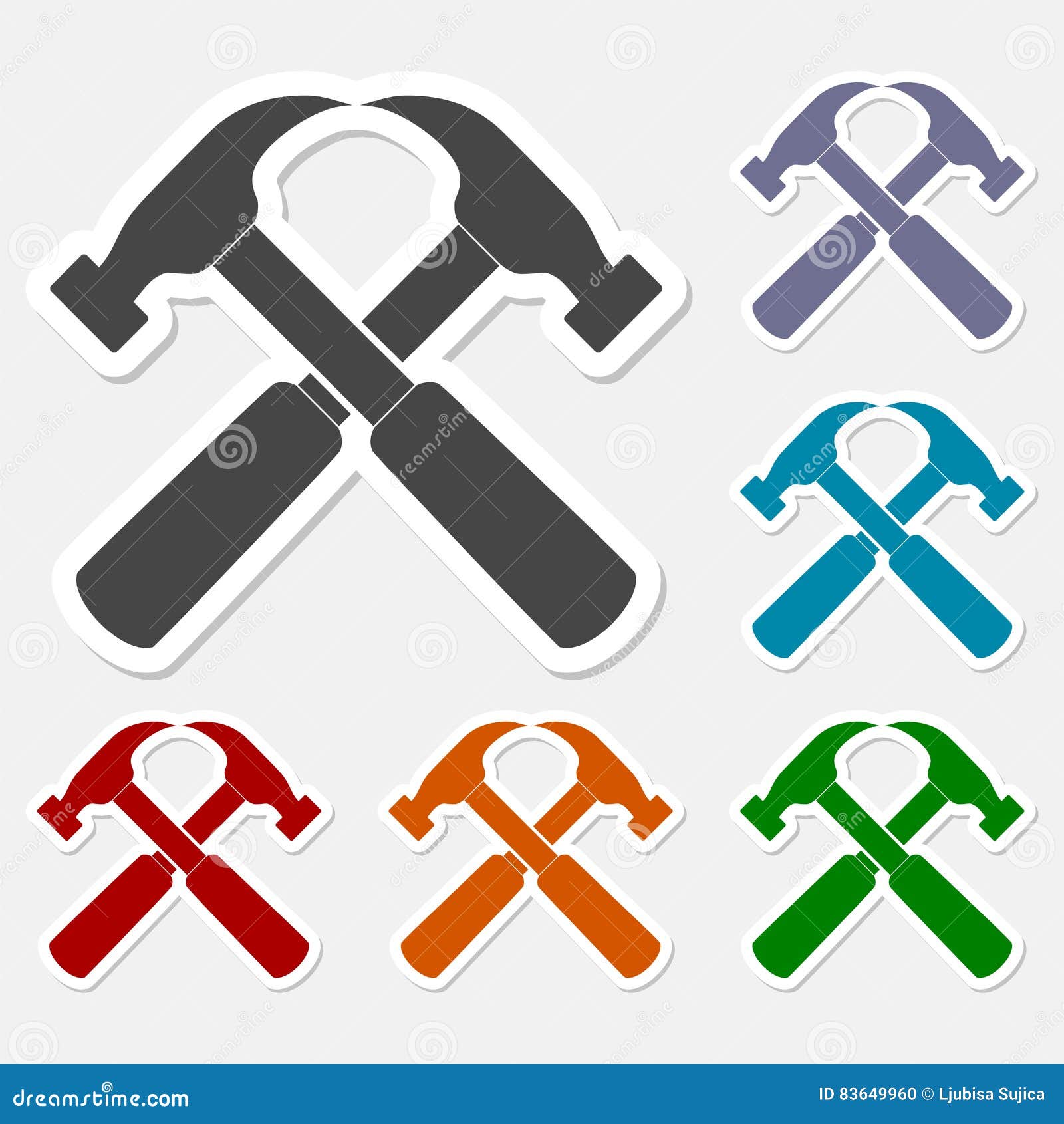 Hammer icon sticker set stock vector. Illustration of concept - 83649960