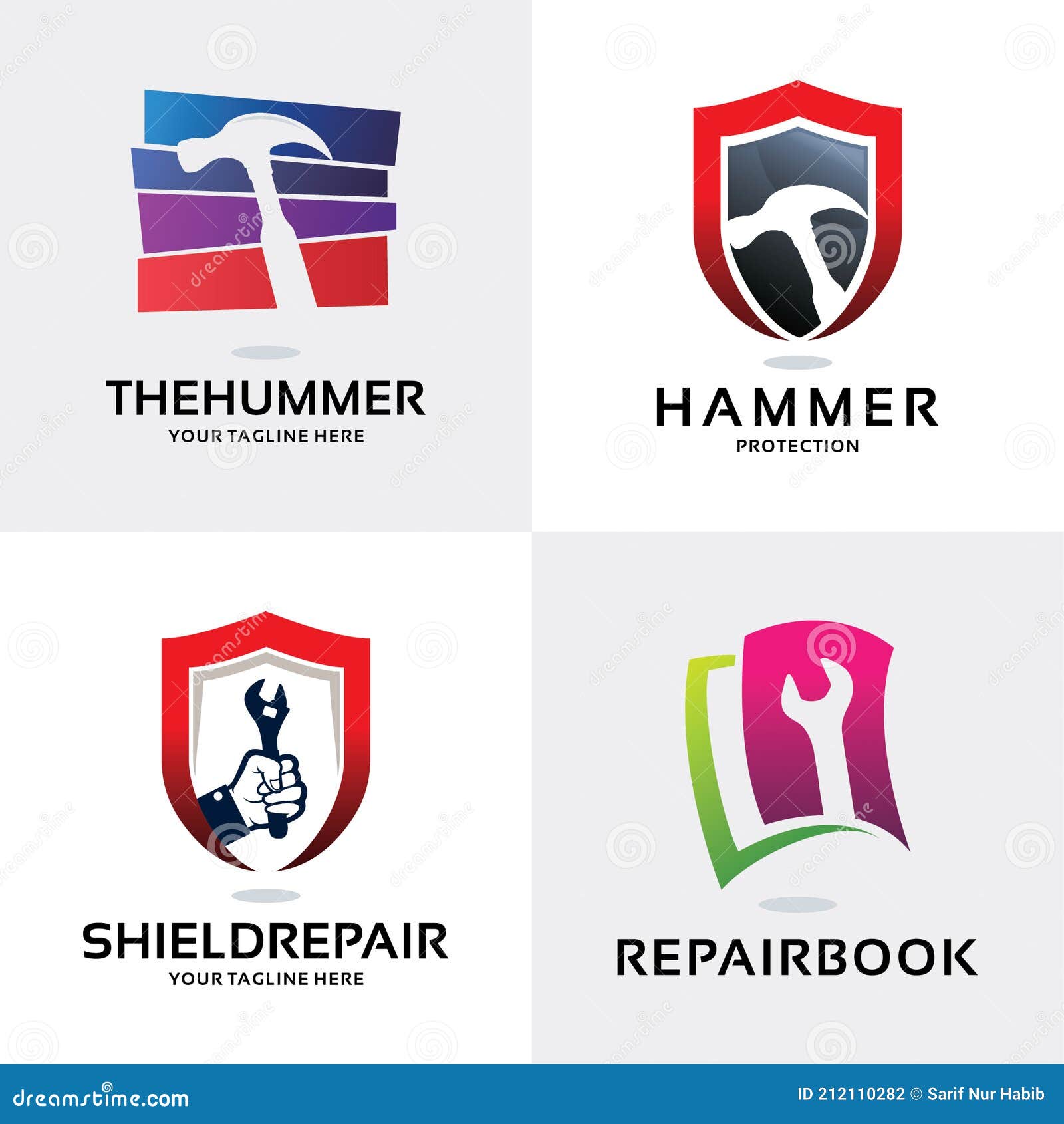 Hammer Logo Set Design Template Collection Stock Vector - Illustration ...