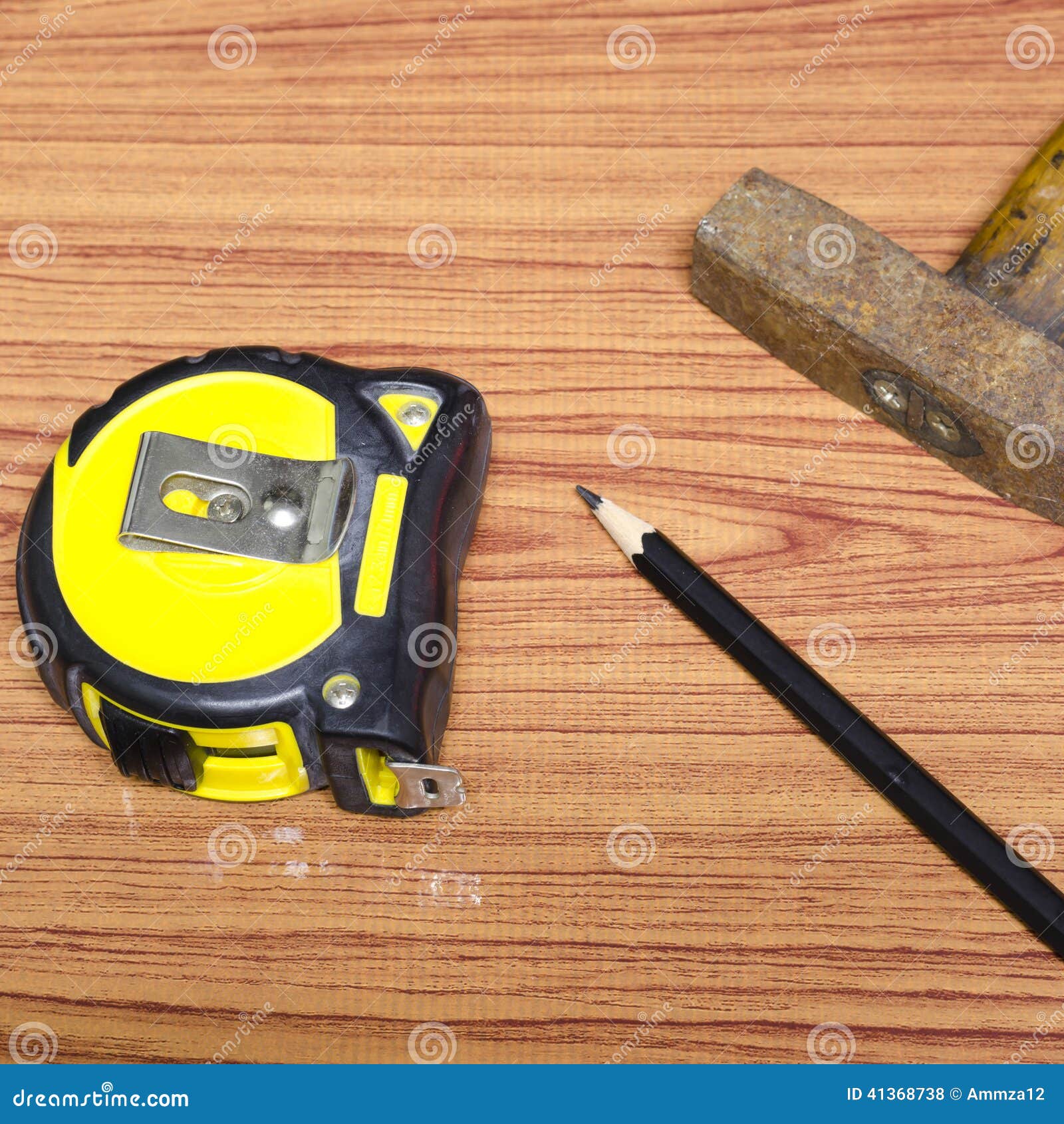 Hammer Measuring Tape and Pencil Stock Photo - Image of hammer ...
