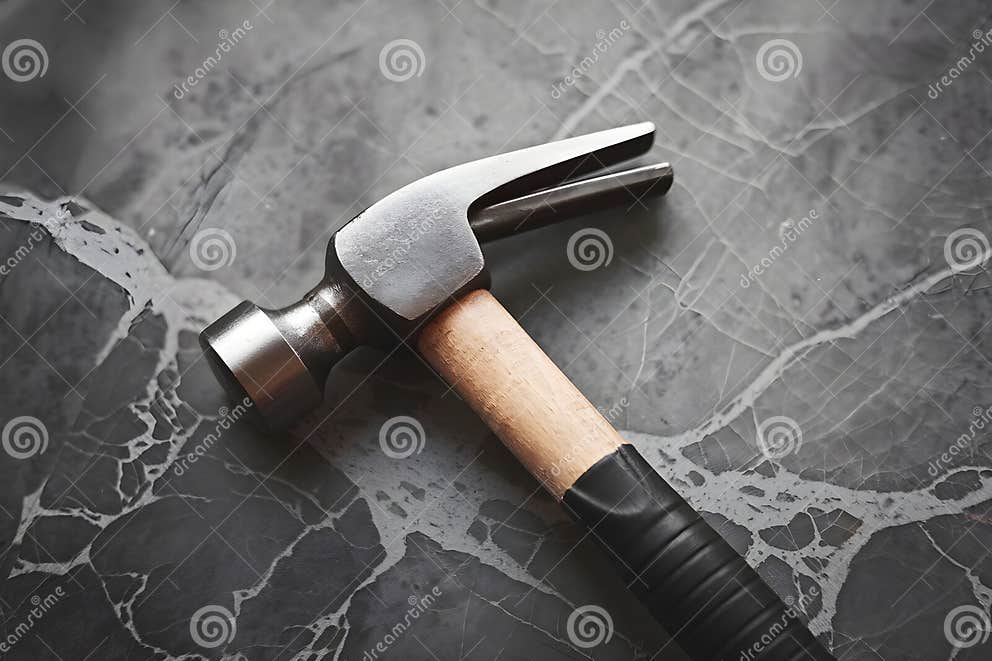 Hammer on Marbled Surface, Suggesting Durability and Functionality with ...