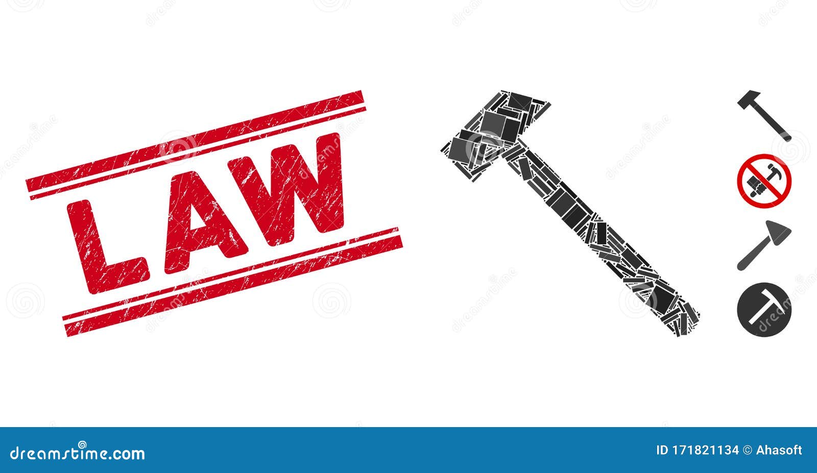 Hammer Mosaic and Grunge Law Stamp with Lines Stock Vector ...