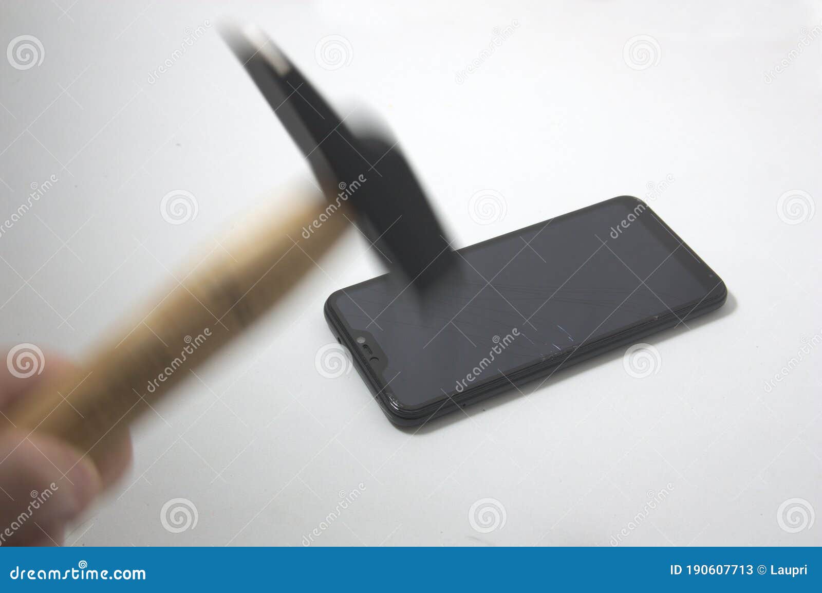 A Hammer in Motion after Breaking the Screen of a Mobile Stock Image ...