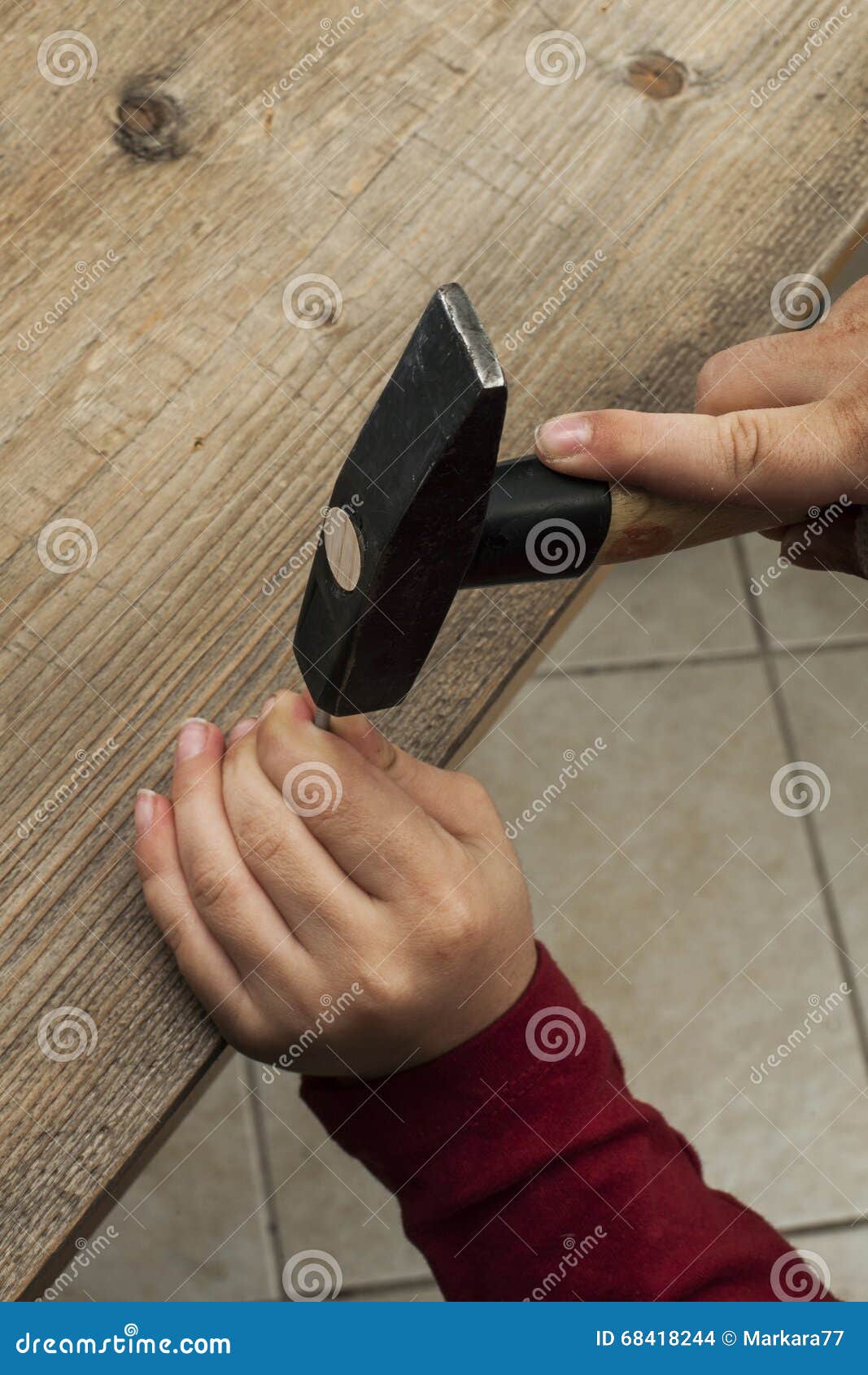 A hammer nail hit stock photo. Image of closeup, screwing - 68418244