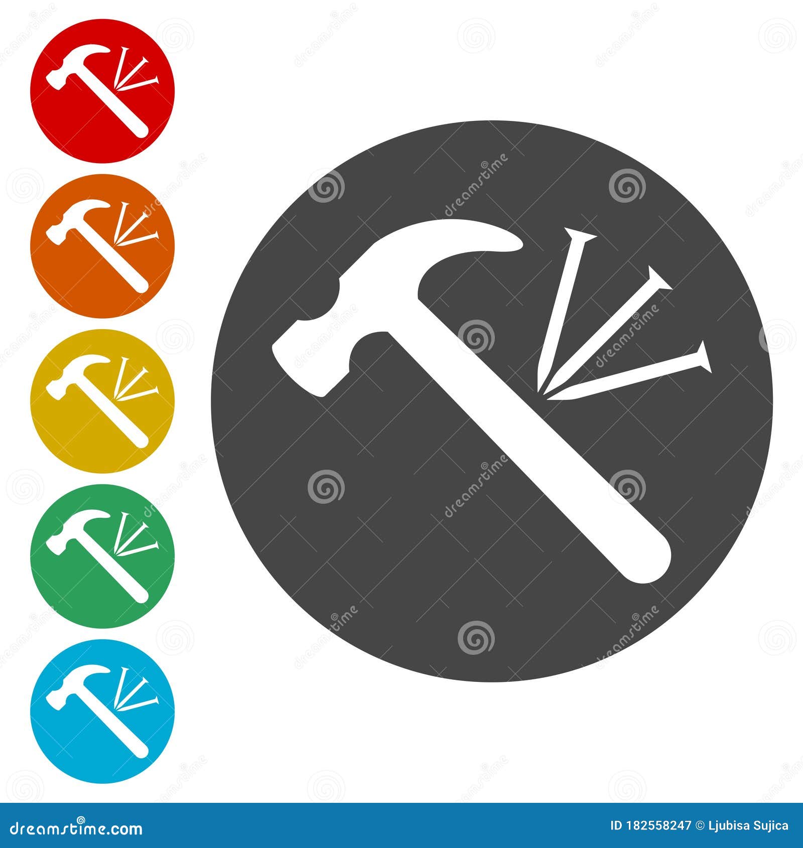 Hammer and nail icon stock vector. Illustration of activity - 182558247
