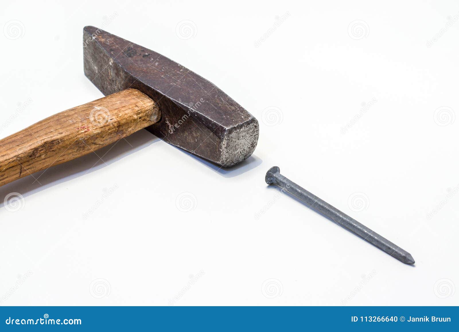 Old Hammer with Wooden Handle and Nail Stock Photo - Image of metal ...