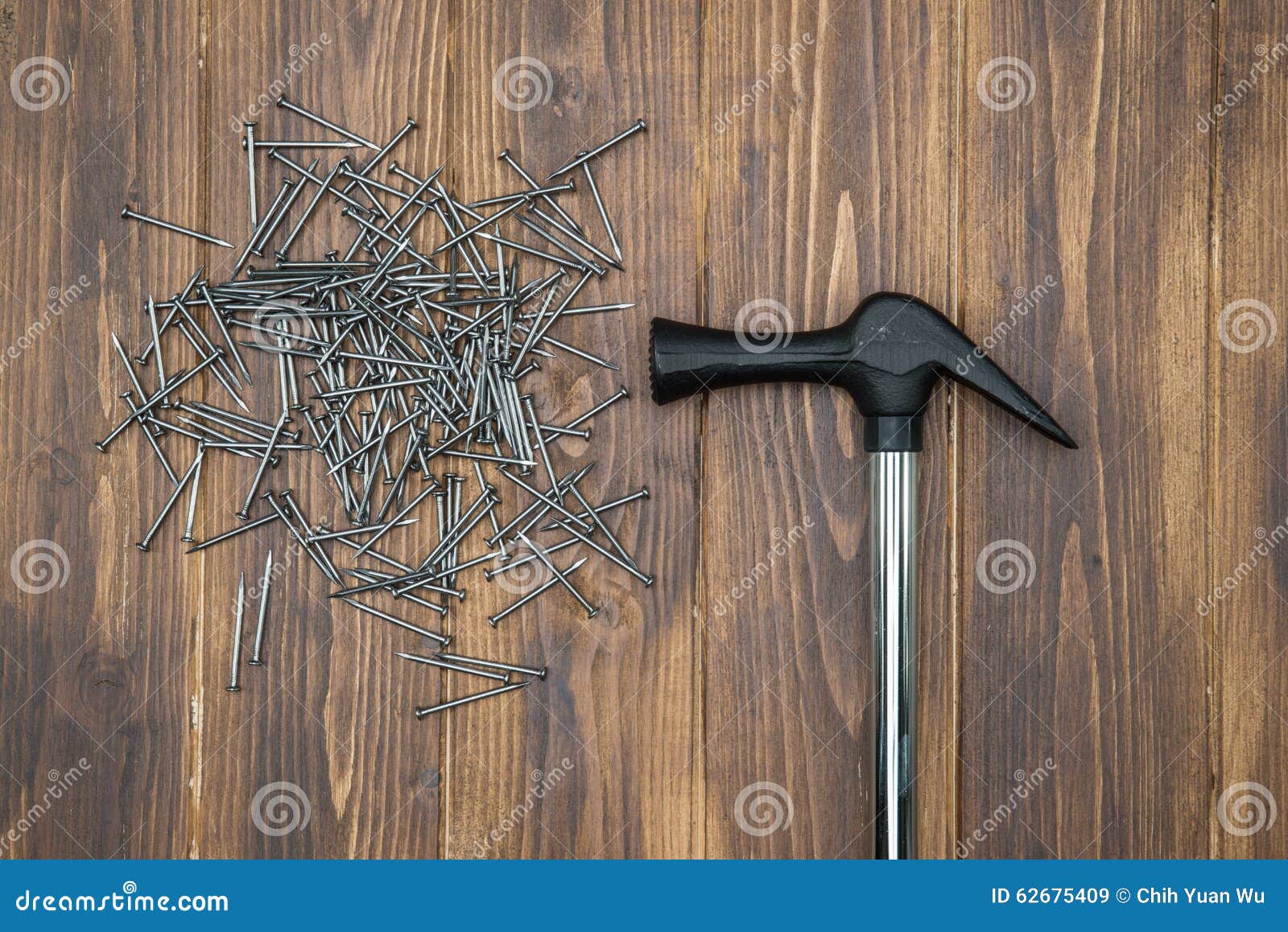 Hammer and Nails on Brown Deck, Hand Made Stock Image - Image of ...