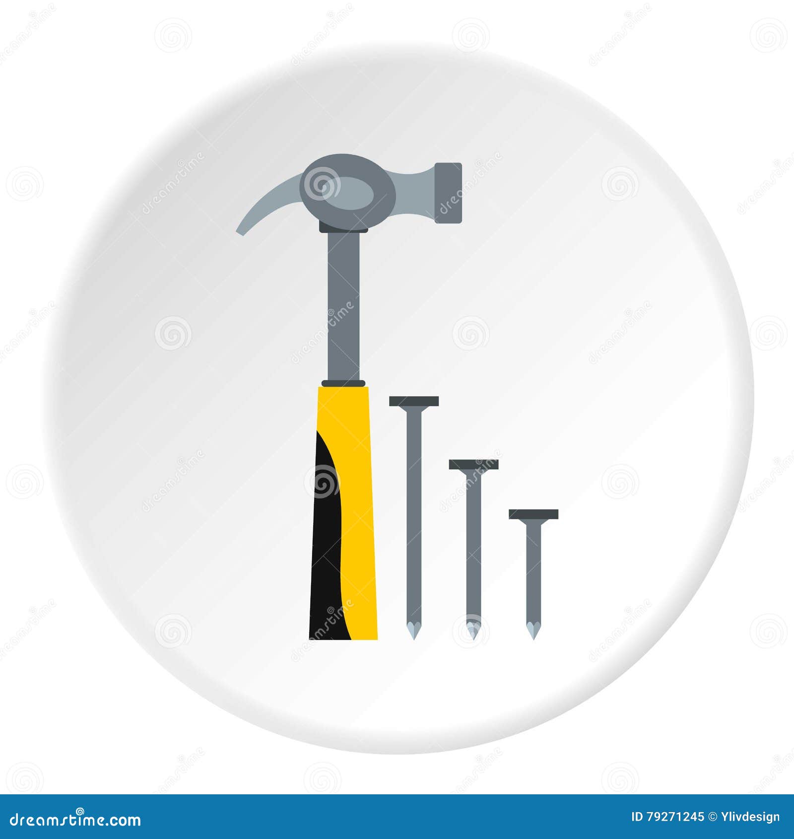 Hammer and Nails Icon, Flat Style Stock Vector - Illustration of beat ...
