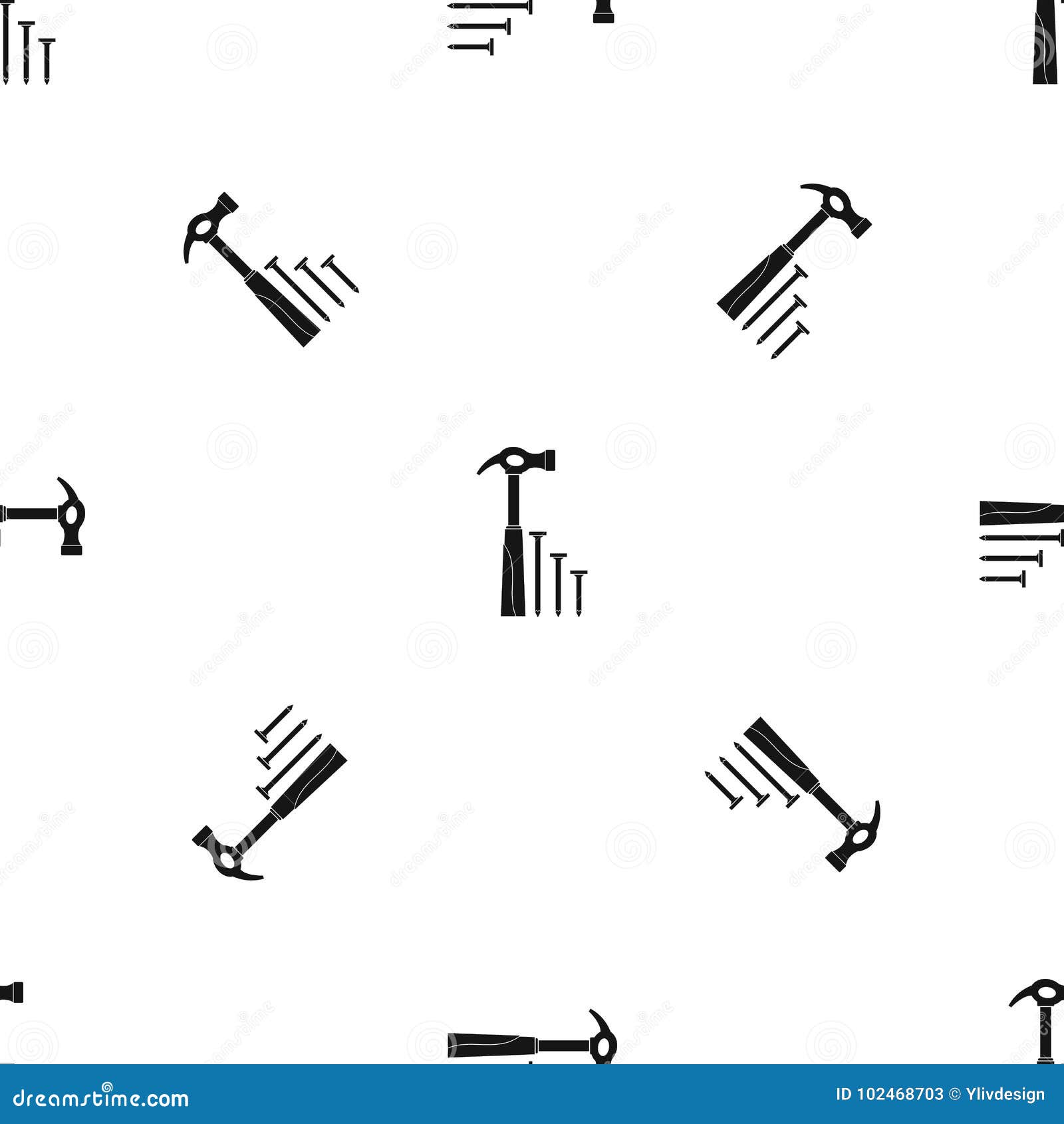 Hammer and Nails Pattern Seamless Black Stock Vector - Illustration of ...