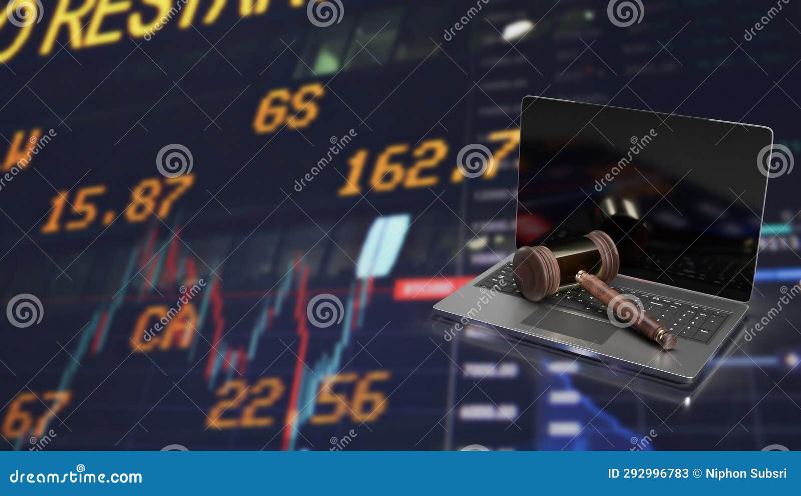 The Hammer on Notebook and Chart Business Background for Law Concept 3d ...