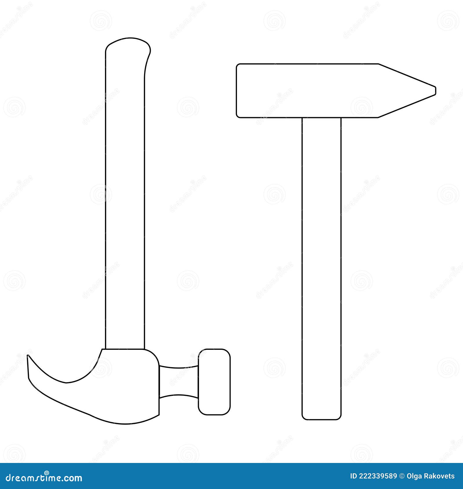 Hammer Outline Icon, Set of Two Linear Hammers of Different Types Stock ...