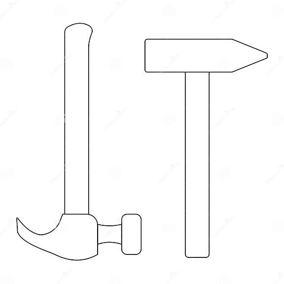 Hammer Outline Icon, Set of Two Linear Hammers of Different Types Stock ...
