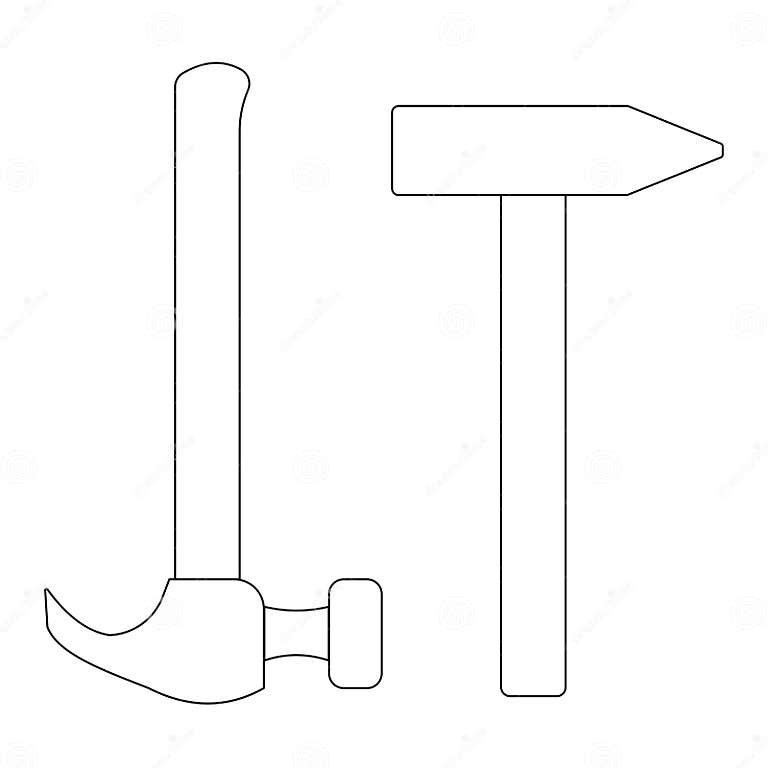 Hammer Outline Icon, Set of Two Linear Hammers of Different Types Stock ...