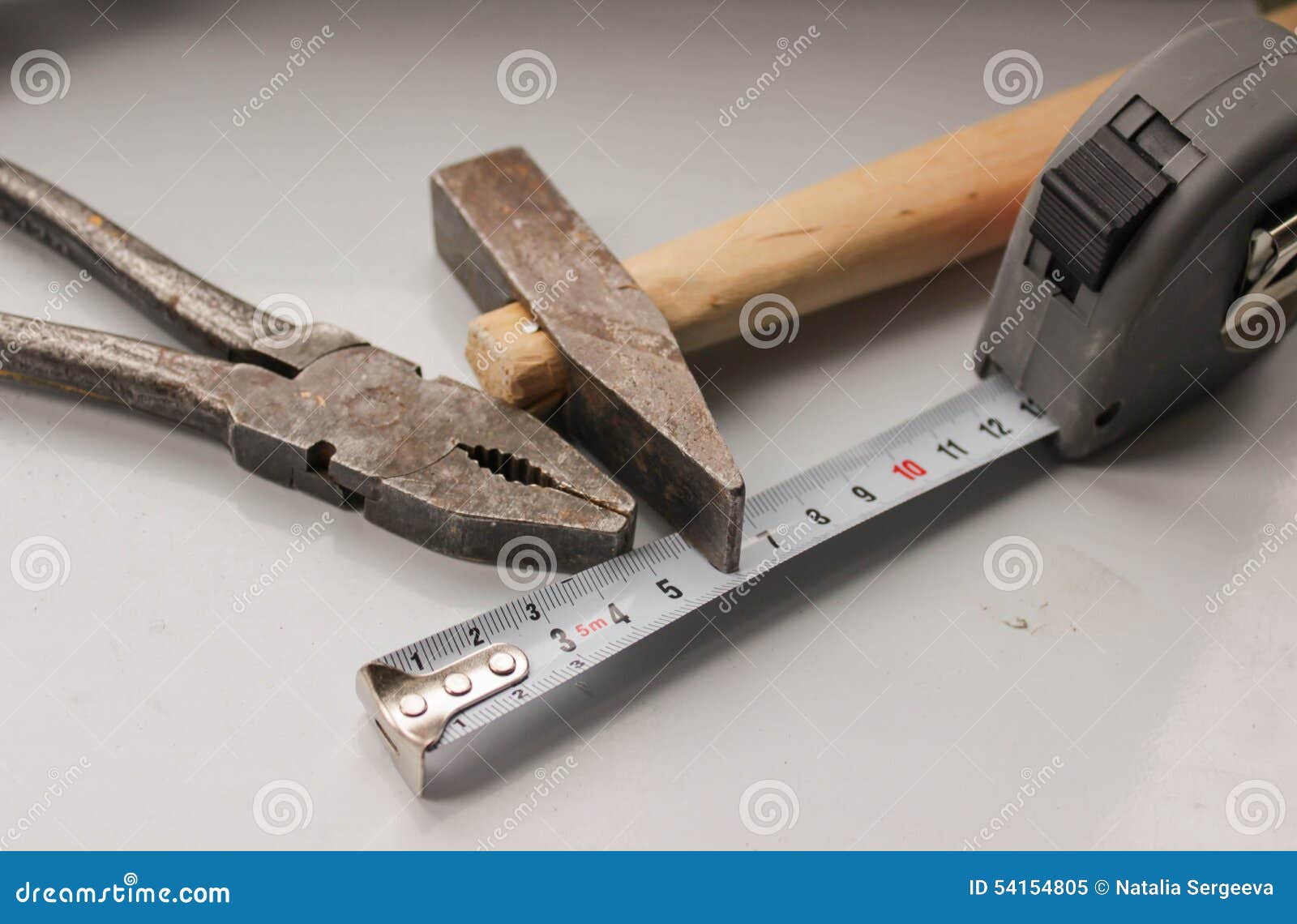 Hammer, Pliers and Measuring Tape Stock Image - Image of manual ...