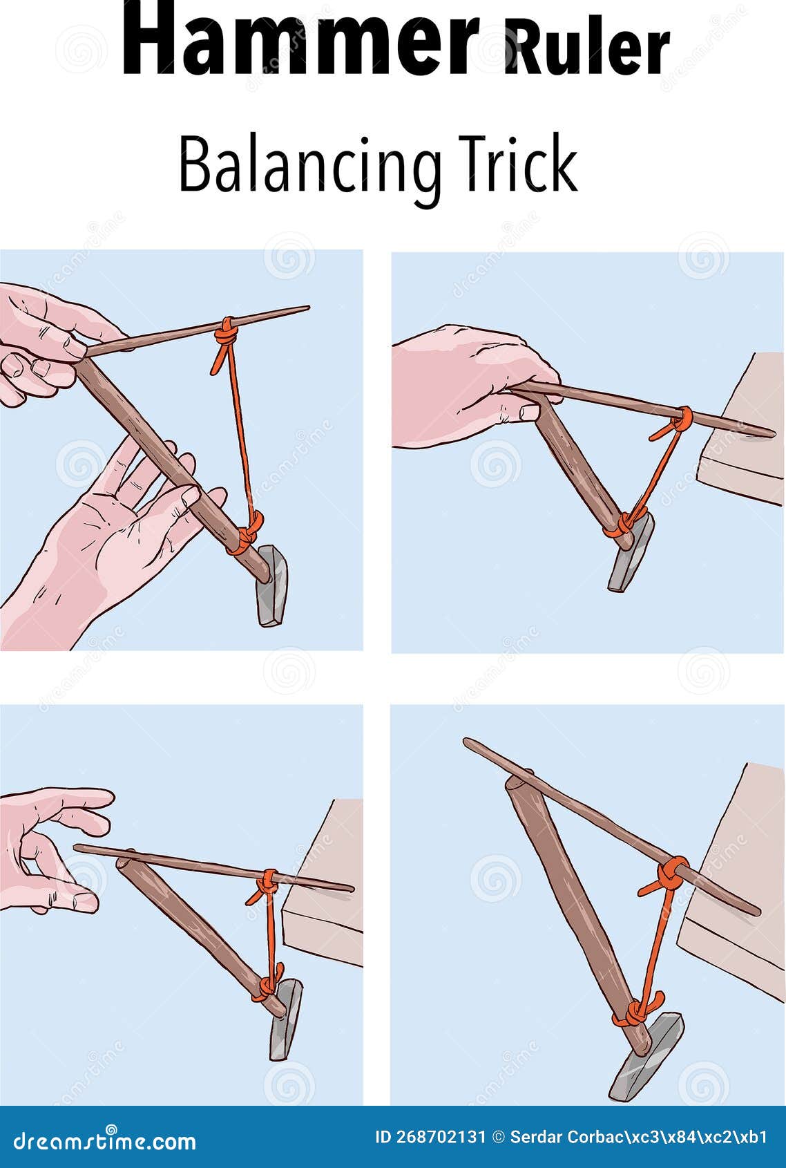 Hammer Ruler Balancing Trick Vector Illüstration Stock Vector ...