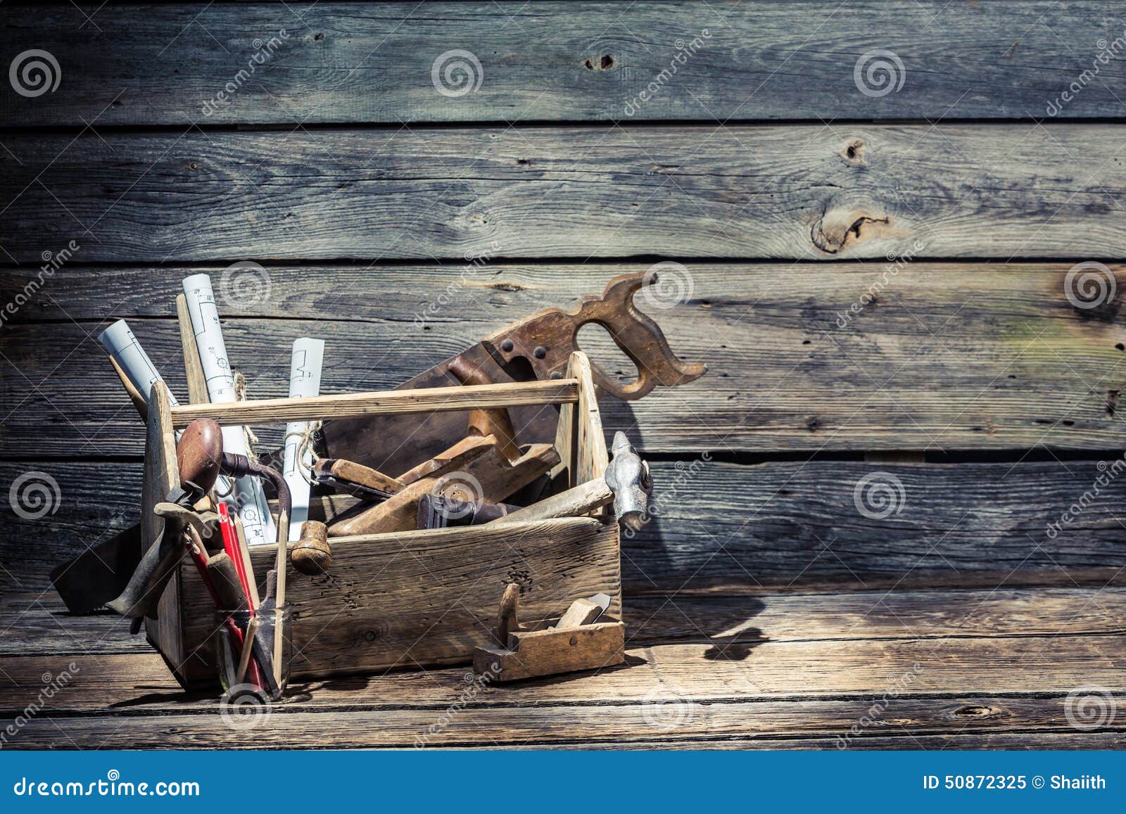 Hammer, Saw and Planer in the Carpentry Toolbox Stock Image - Image of ...